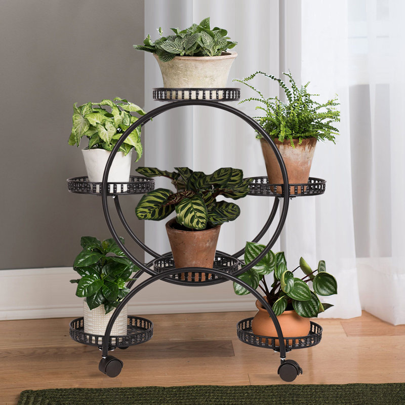 Canora Grey Rolling Round Multi Tier Plant Stand Metal Flower Display ...