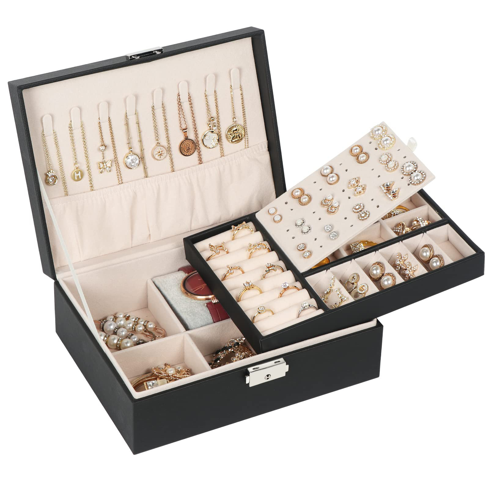 Latitude Run® Elegant Leather Jewelry Box - Modern Organizer For ...