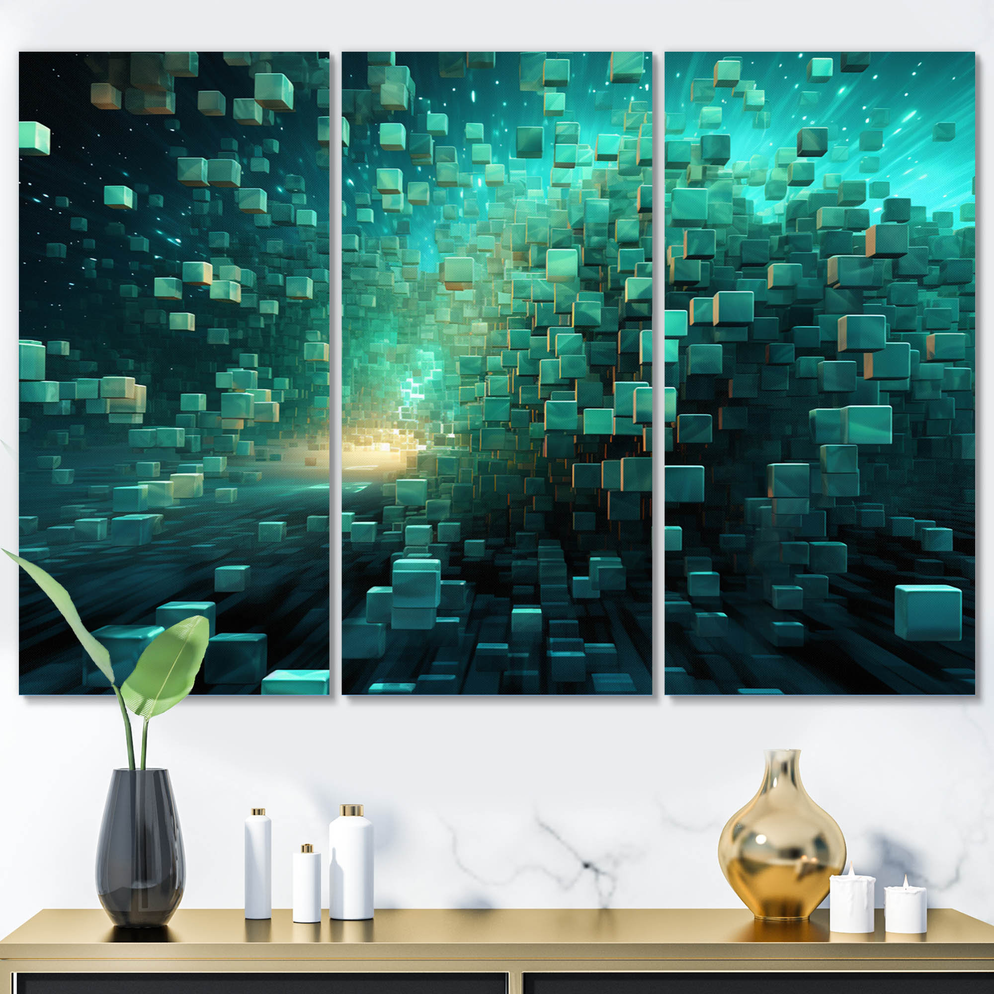 Brayden Studio® " Matrix Galaxy Abstract Deep Blue And Turquoise II " 3 ...