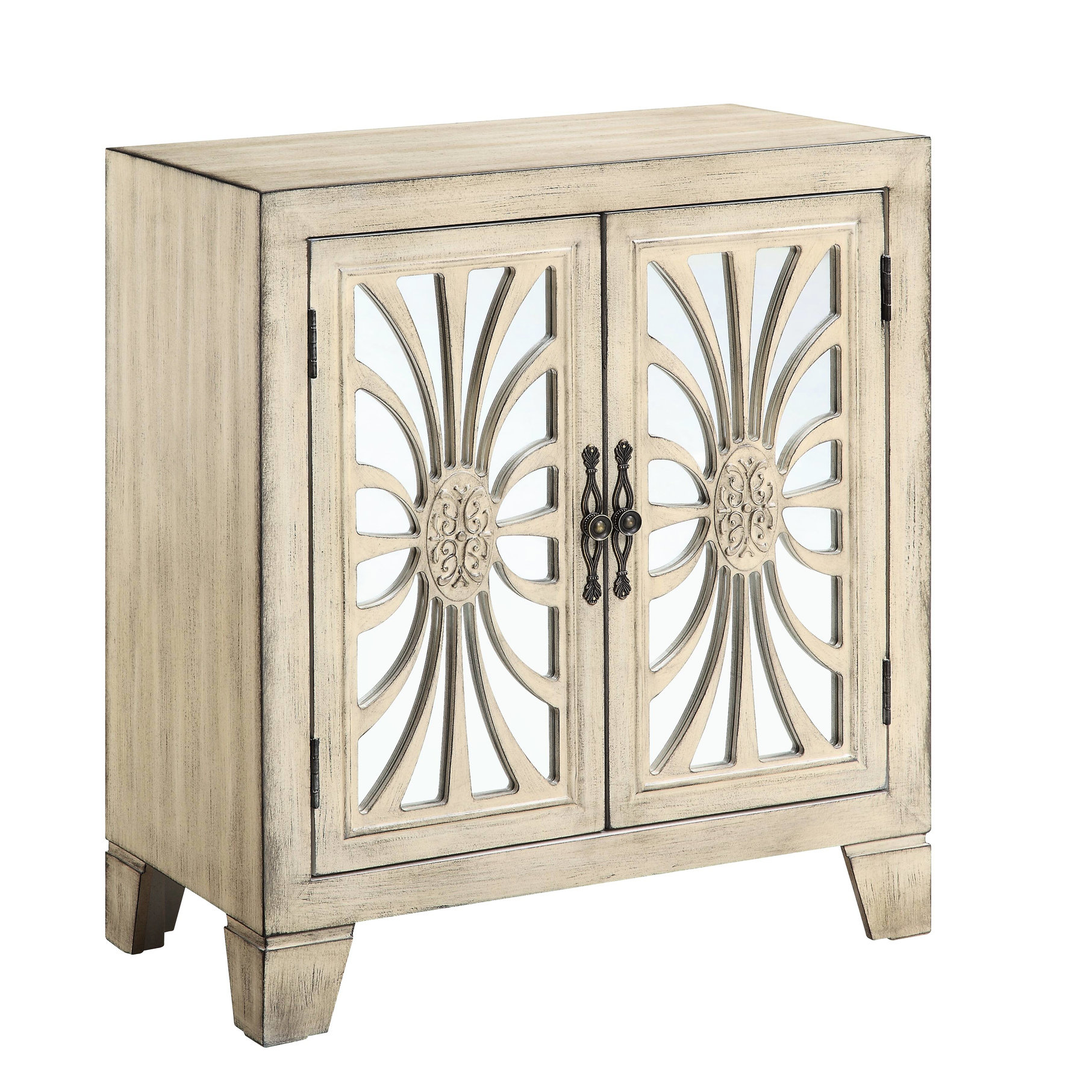 Rosdorf Park Antique White Console Table With Mirrored Doors For ...