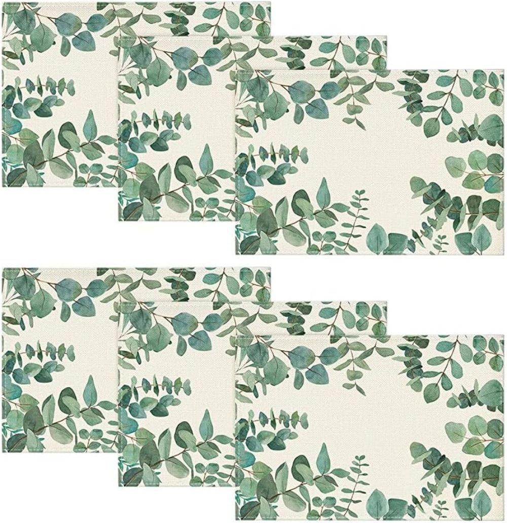 Passetas Eucalyptus Leaves Summer Placemats For Dining Table, 12 X 18 Inch Spring Seasonal ...