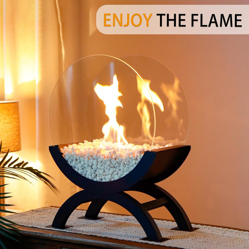 ATC CABINETS Round Glass Large Tabletop Fireplace 19 Inch High Portable ...