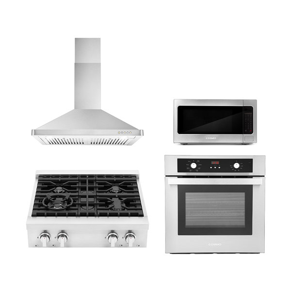 Cosmo 4 Piece Kitchen Package with 30" Slide-in Gas Cooktop 30" Wall ...