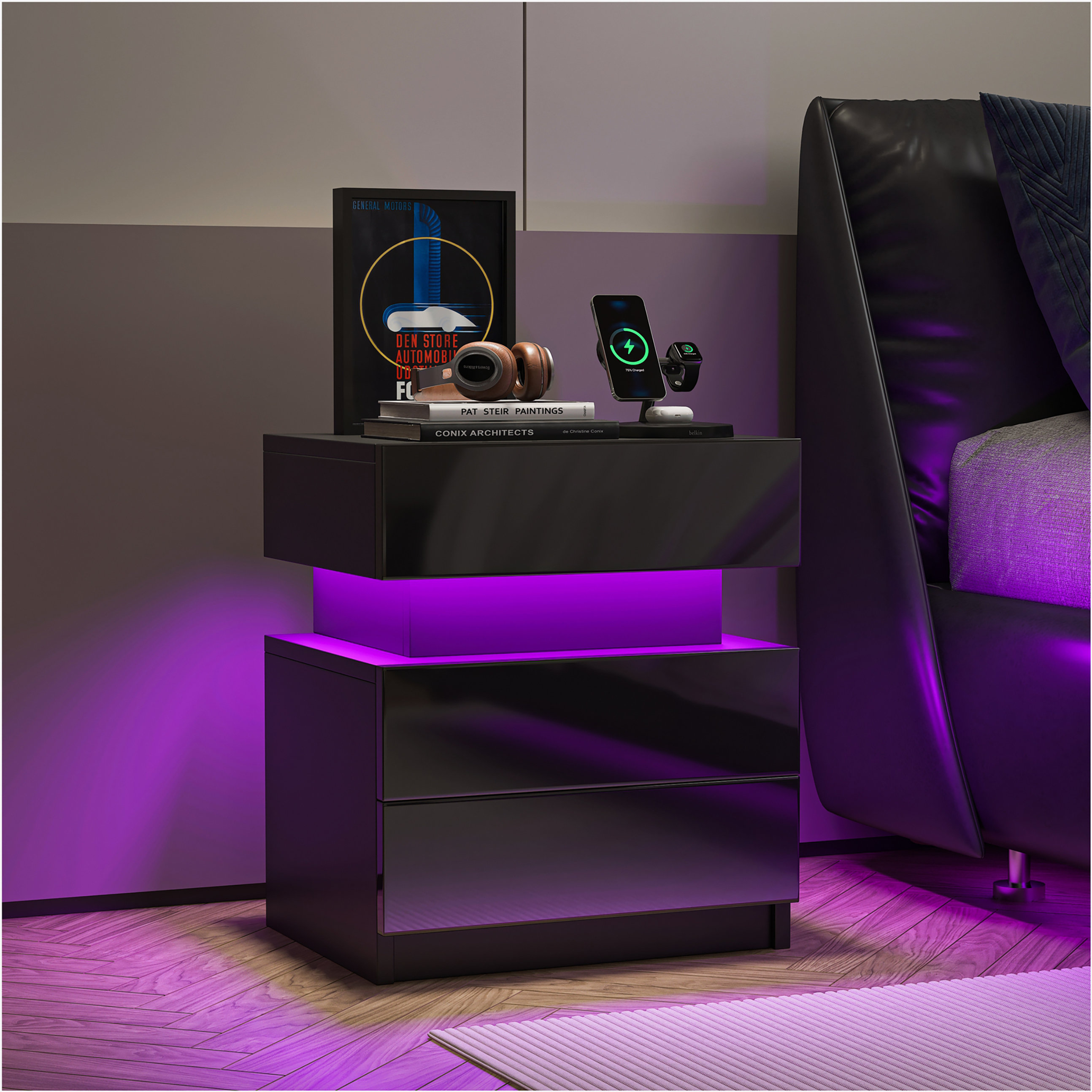 Wrought Studio™ NEW LED Nightstand Modern Nightstand with Led Lights ...