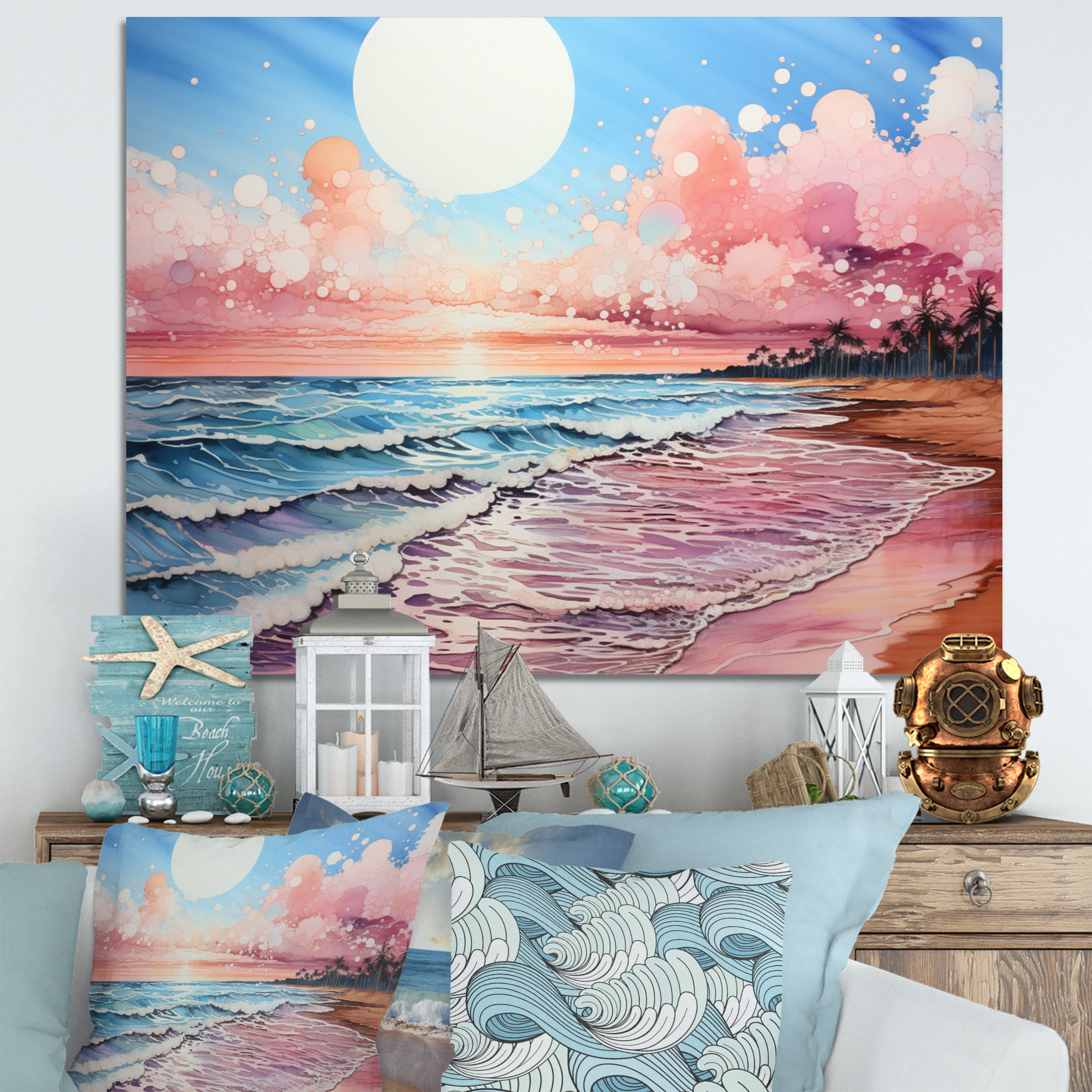 Highland Dunes Peach Beach Landscape - Print | Wayfair