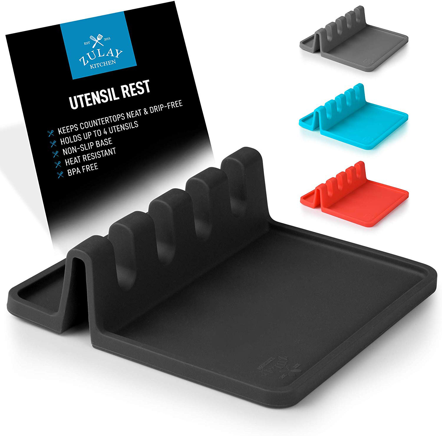 Zulay Kitchen Zulay Silicone Utensil Rest with Drip Pad for Multiple ...