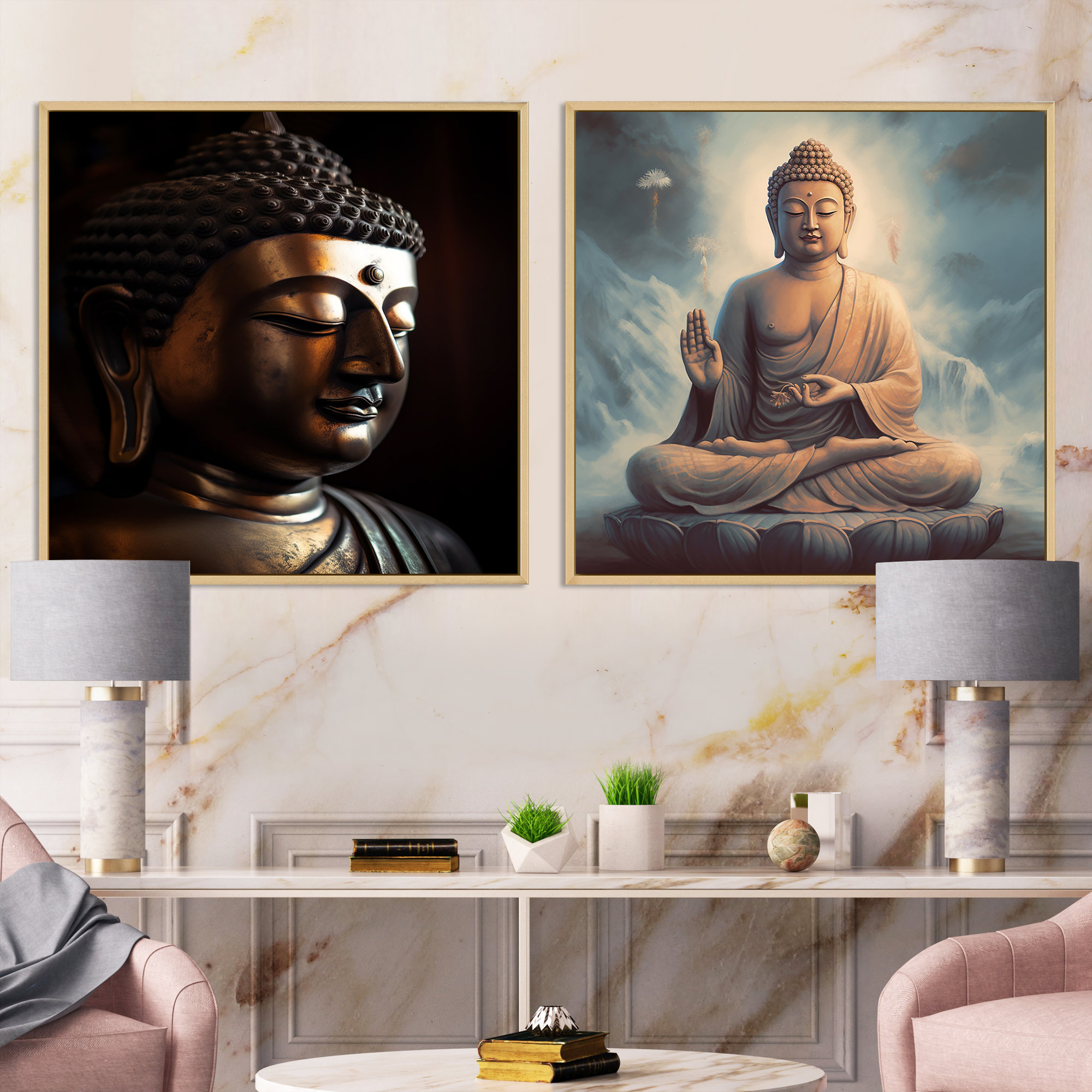 Design Art Buddha In Meditational Abode Retro Illustration - Buddhism ...