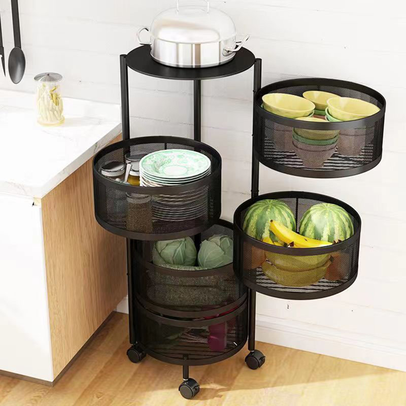 Latitude Run® Kitchen Storage Cart,5 Tier Circular Rotating Basket ...