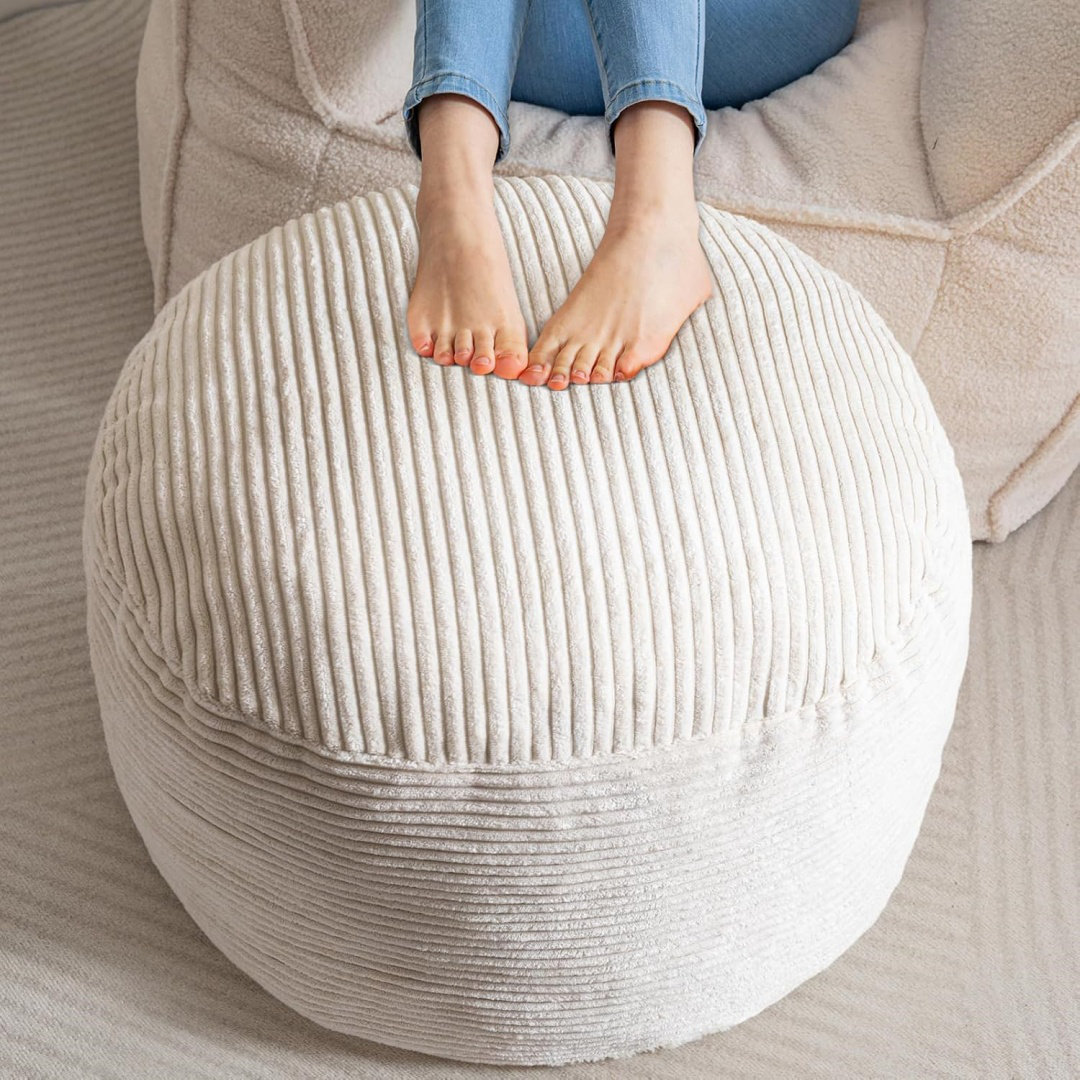 Mercer41 Round Stuffed Pouf Ottoman, Corduroy Poufs With Foam Chunk ...
