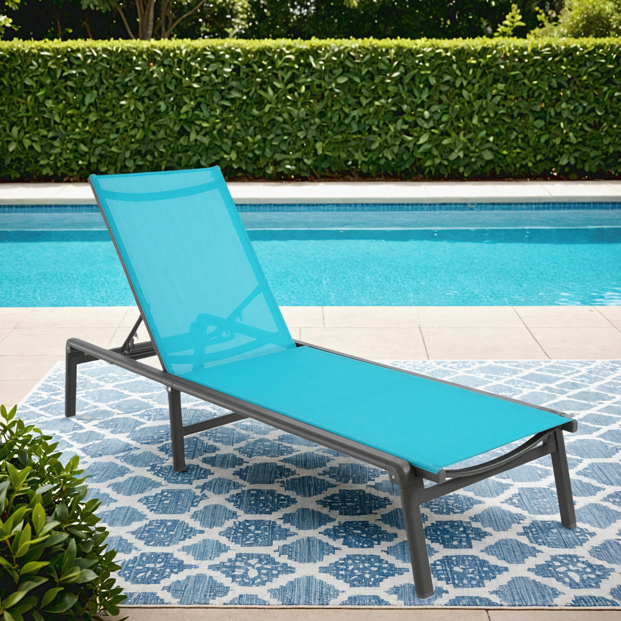 ONBRILL Full Assembled Aluminum Foldable Chaise Lounge Chair With 5 ...