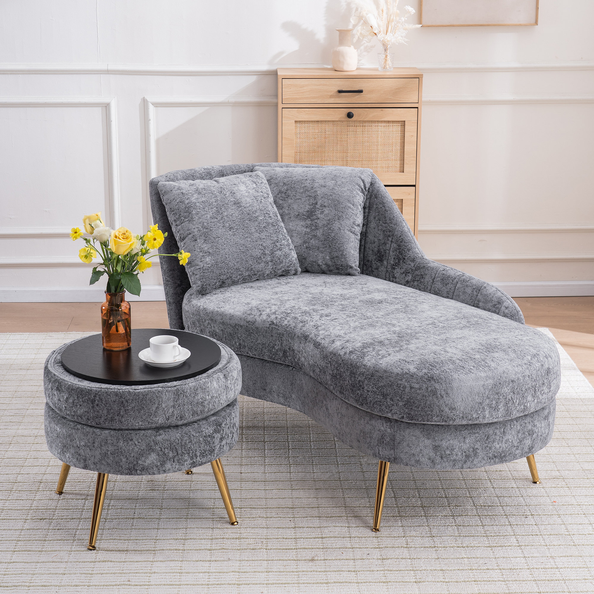 Mercer41 Chenille Indoor Chaise Lounge, Upholstered Combination ...