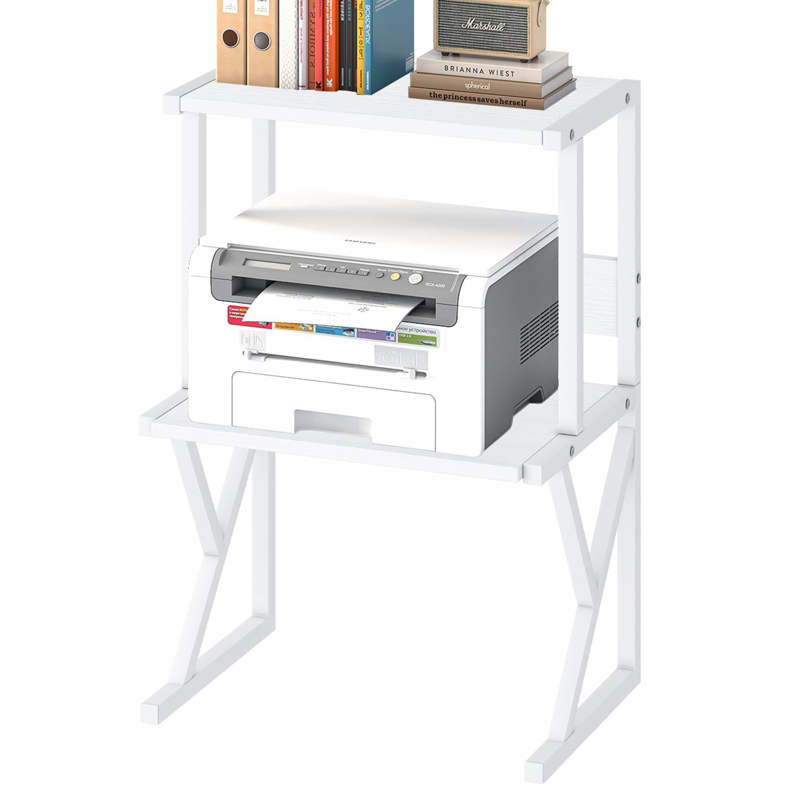 Hokku Designs Desktop Printer Stand with 3 Tier Wood Storage Shelves ...