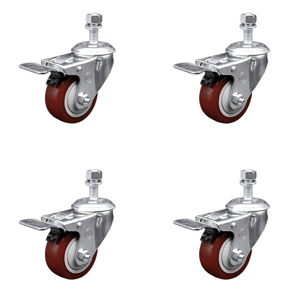 Service Caster 3.5 Inch SS Maroon Poly 12mm Threaded Stem Caster Set ...