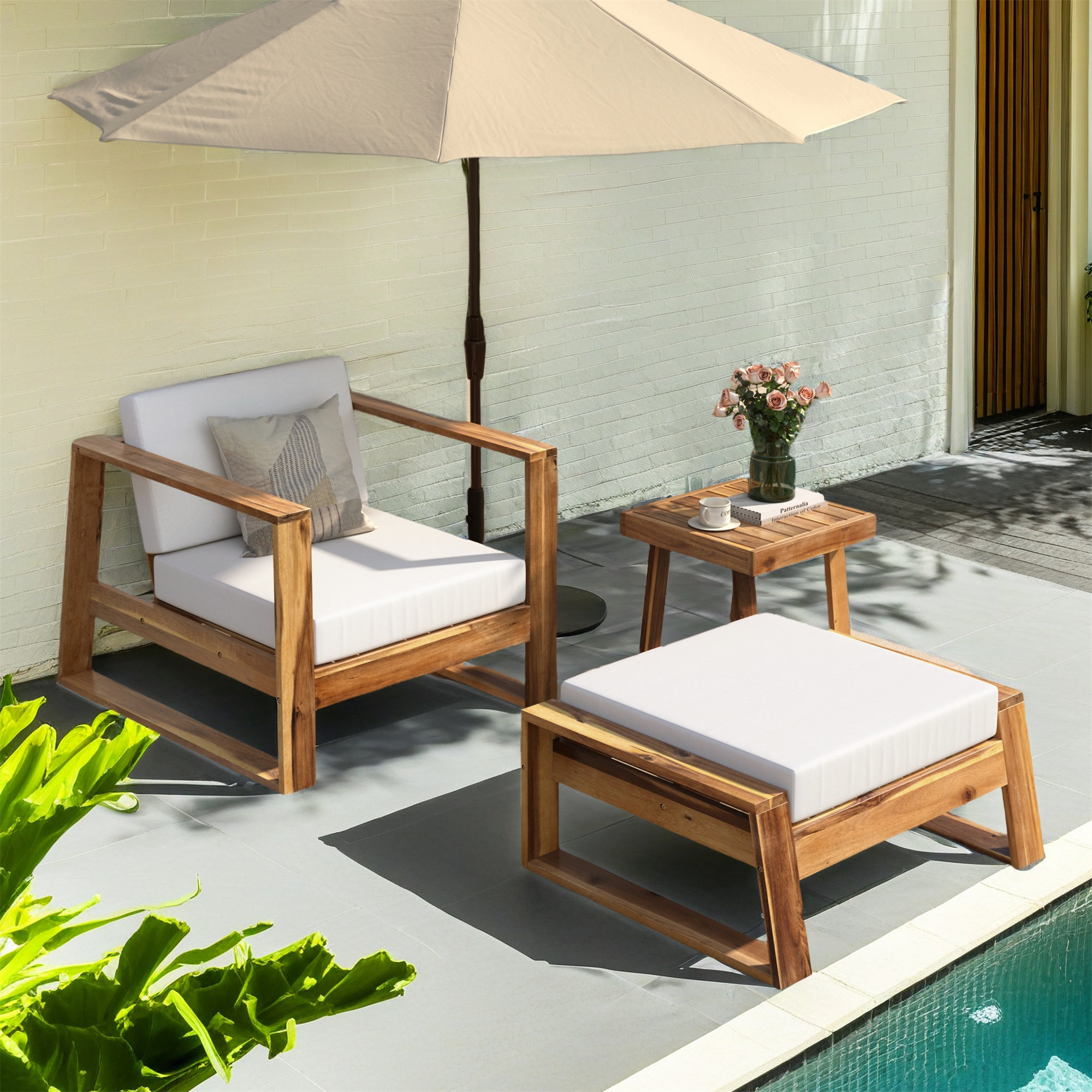 Latitude Run® Durable Acacia Wood Patio Chaise Lounge Set - Side Table ...