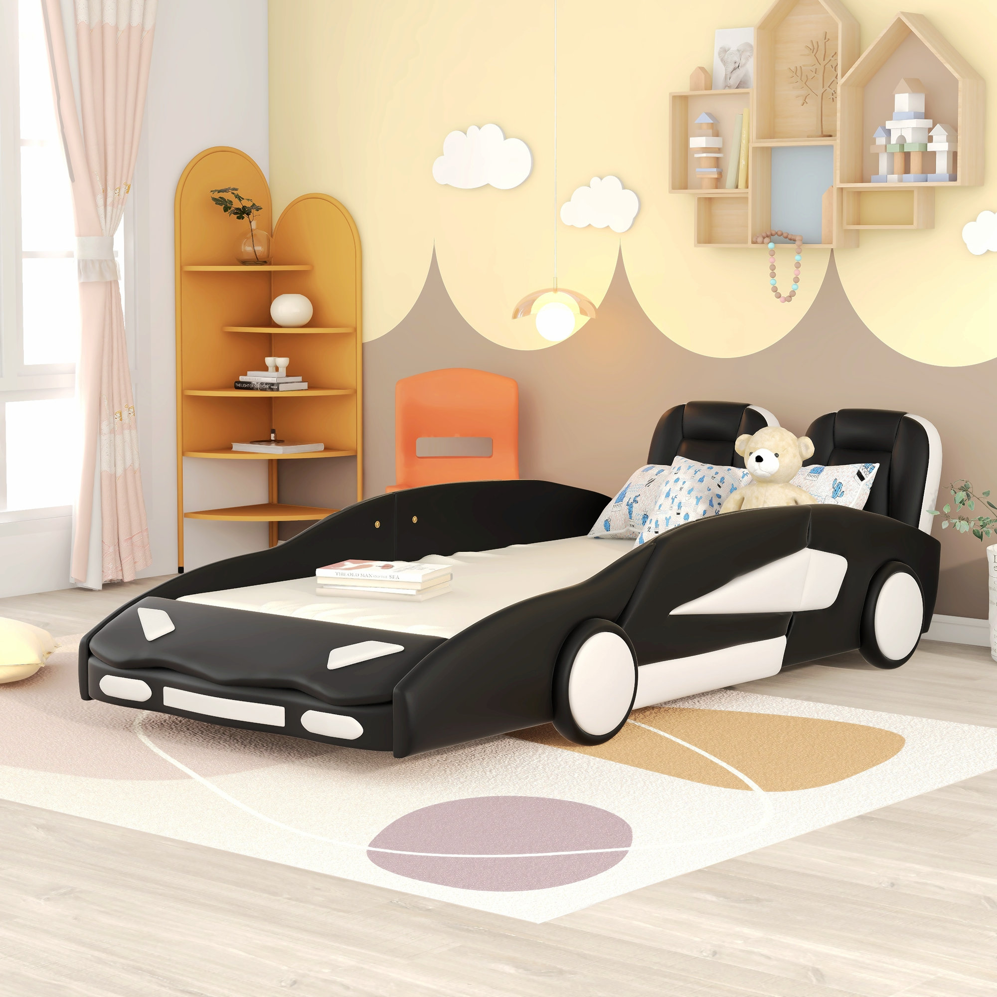 Harriet Bee Twin Size Race Car-Shaped Platform Bed With Wheels ...