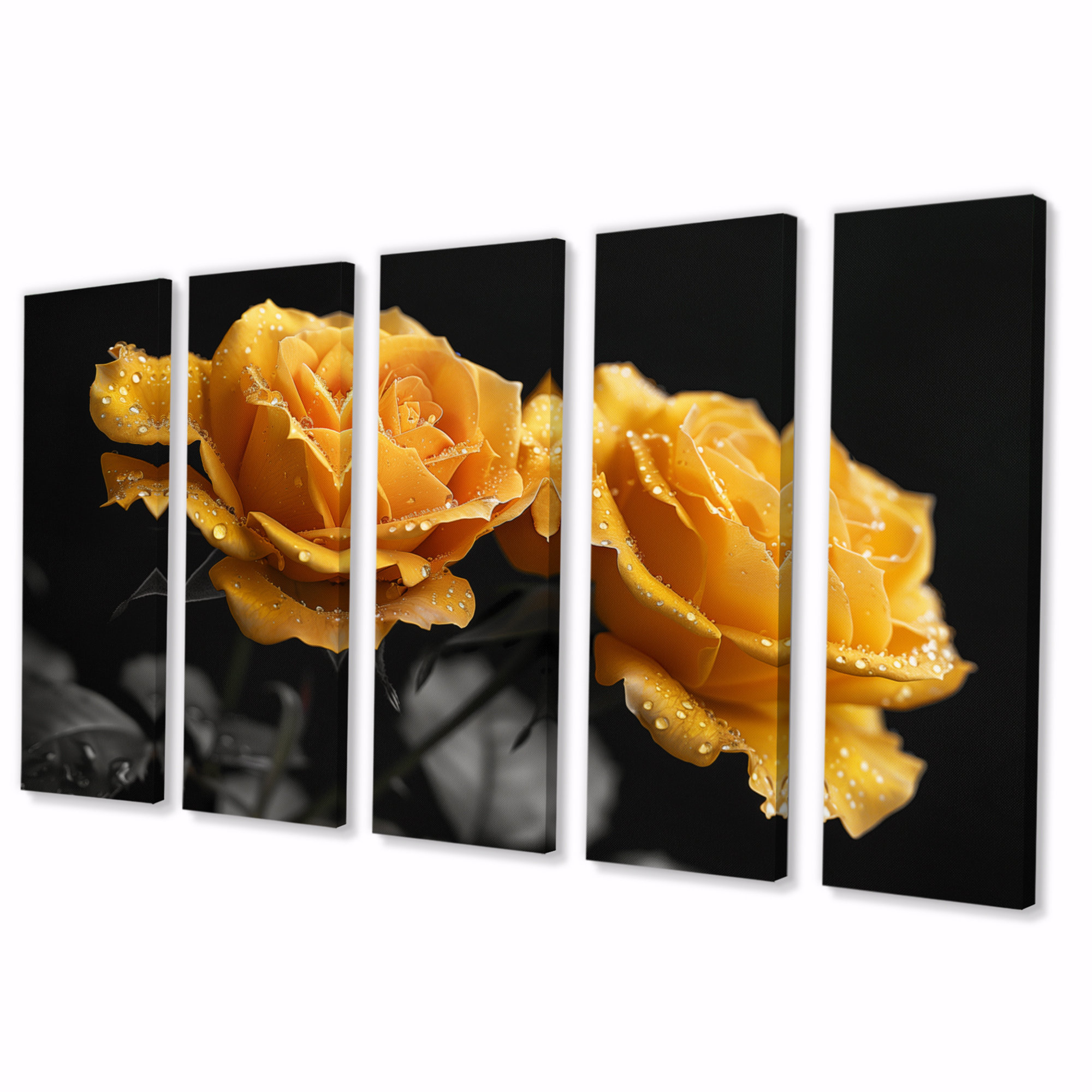 Ebern Designs Monochrome Black And Yellow Roses Bloom II - Roses Wall ...