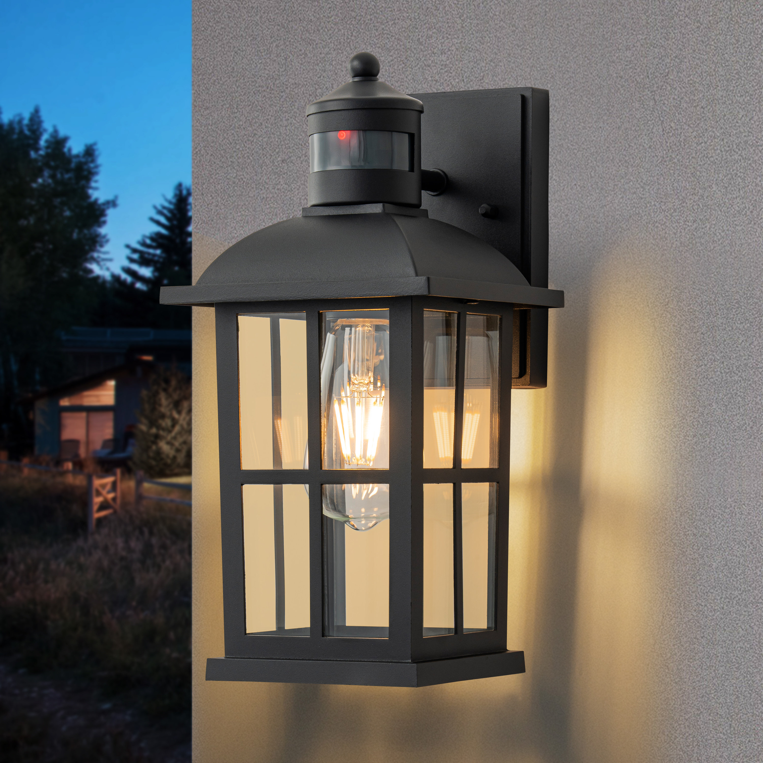 Winston Porter Matte Black Motion Sensor Outdoor Wall Lantern,dusk To ...
