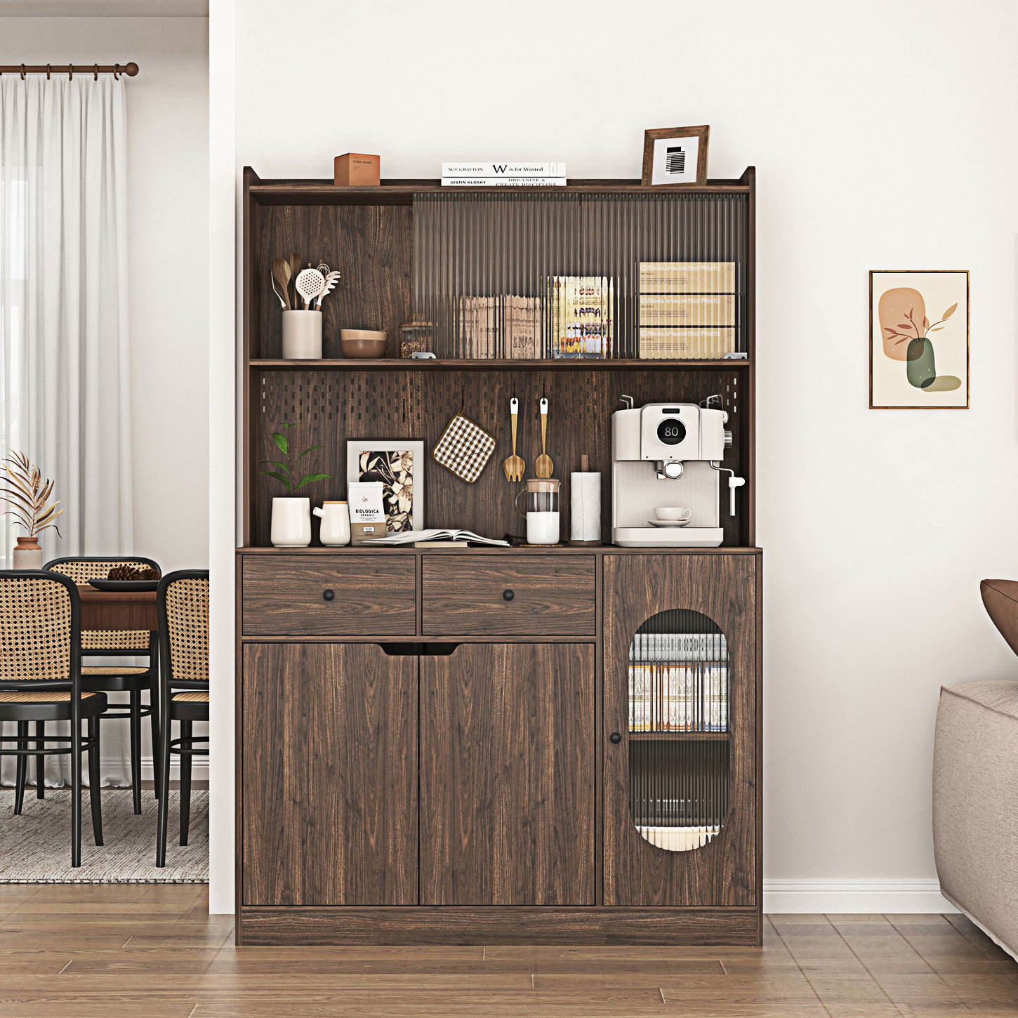 Lark Manor™ Kitchen Pantry Storage Cabinet, Display Cabinet With Reeded ...