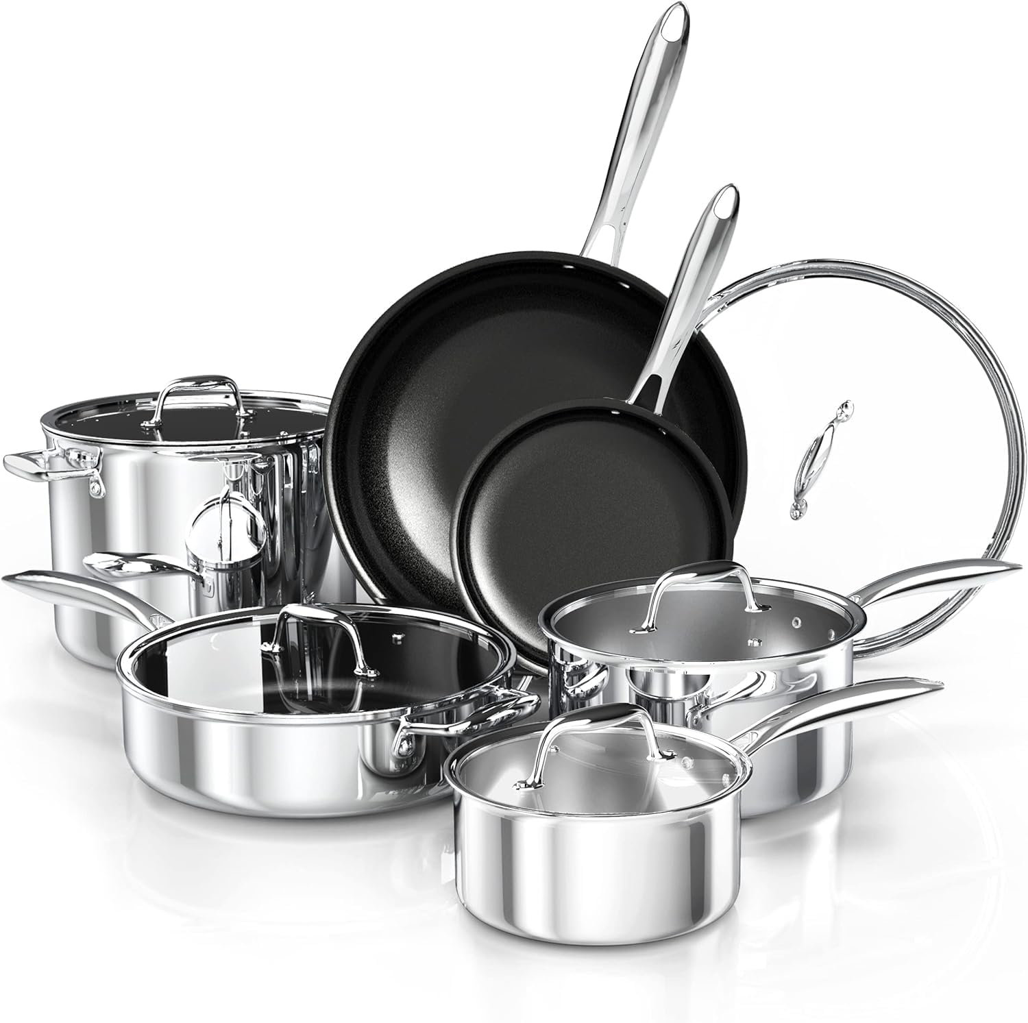 INKEDZ Stainless Steel Pots and Pans Set, imarku 11-Piece Cookware Sets ...