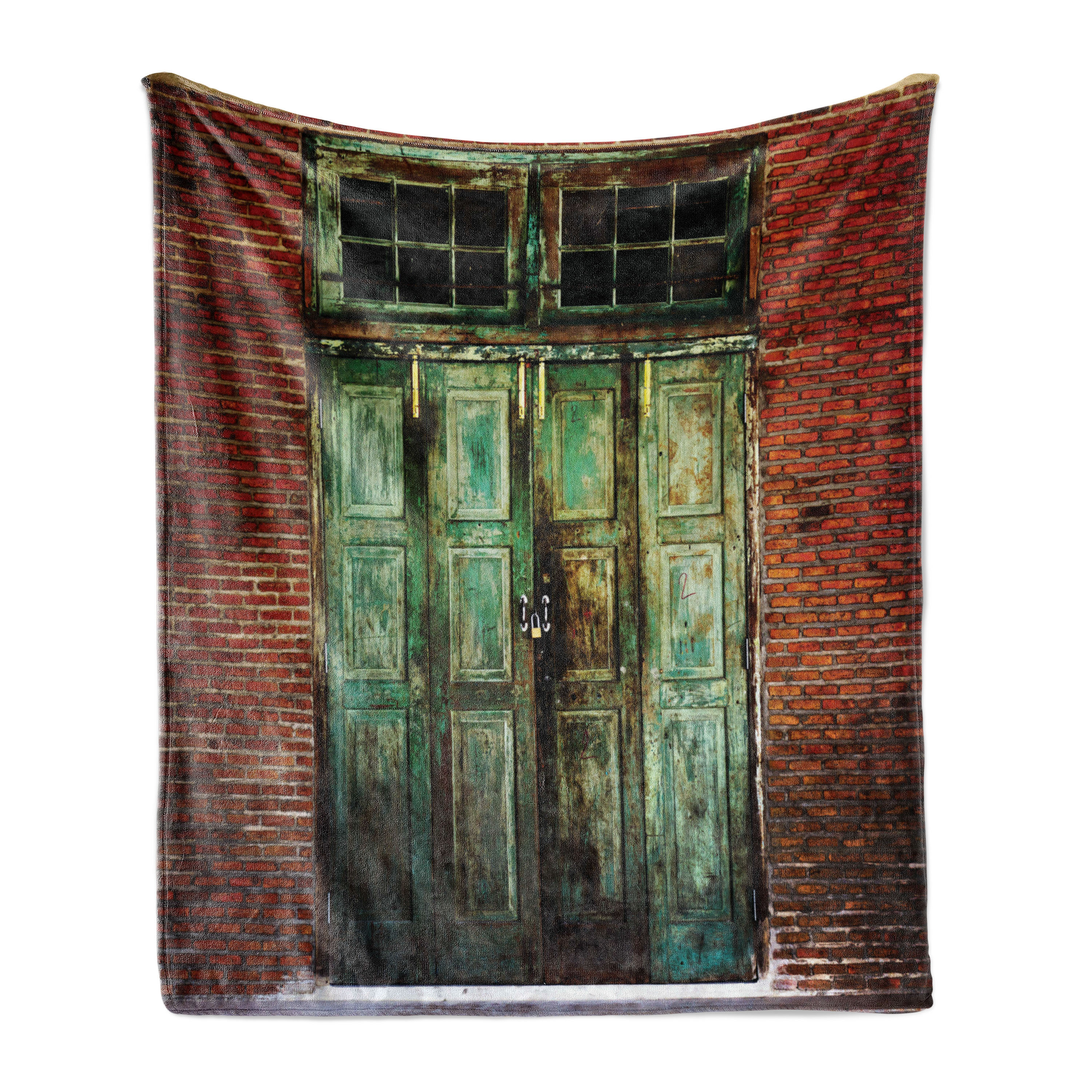 Ambesonne Rustic Fleece Throw Blanket Rusty Old Retro Door Green ...