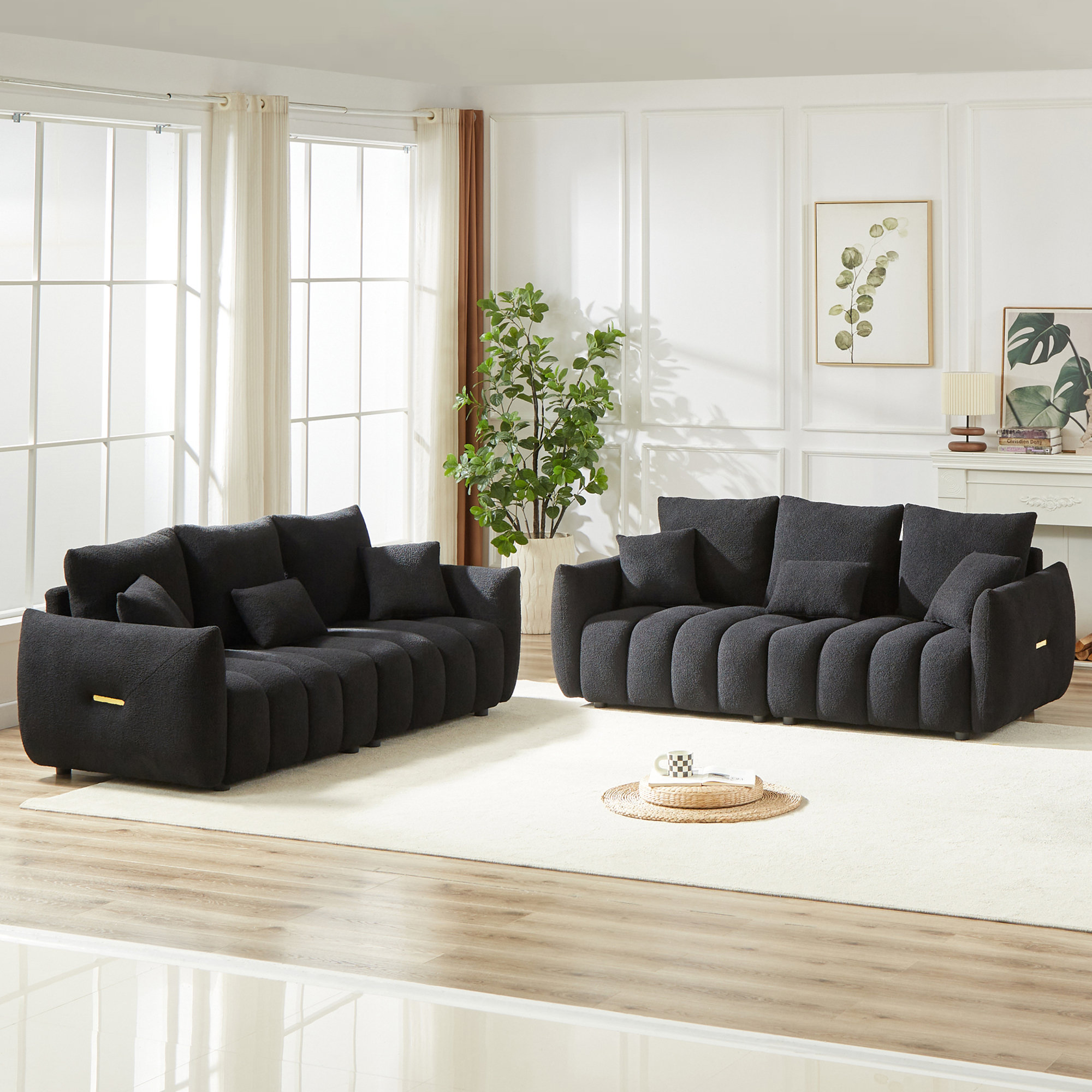 Latitude Run® Modern 3-seater + 3-seater Combo Sofa Set With Wooden ...