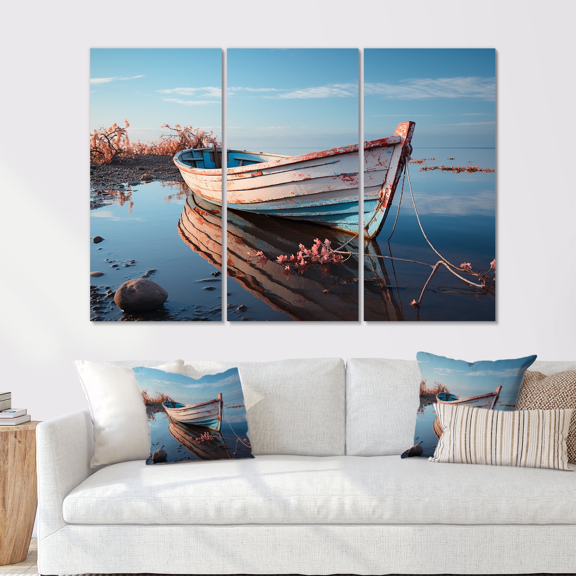 Breakwater Bay Blue And White Boat Scenery I - Coastal Boat Canvas Art ...