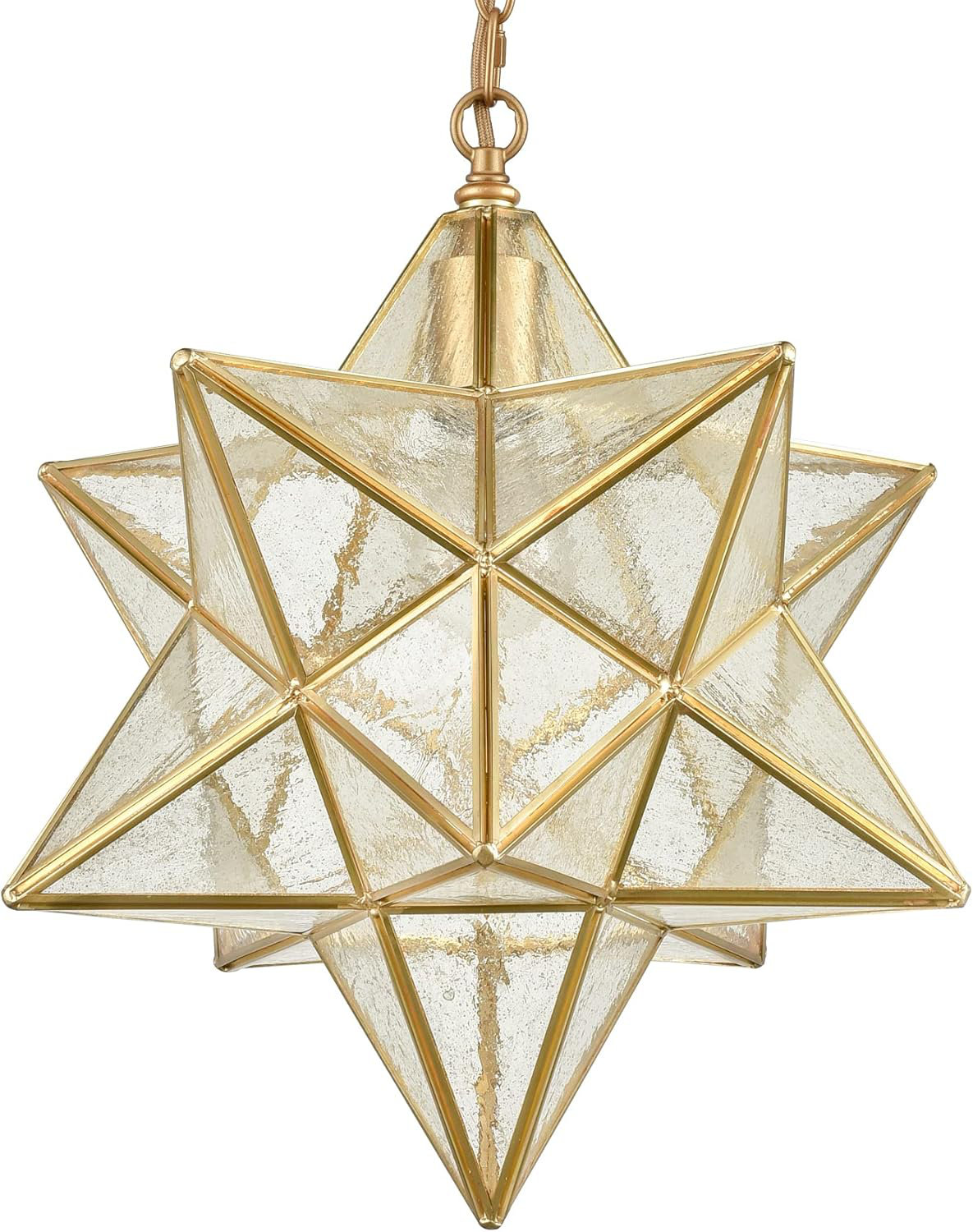 Mercer41 Modern Brass Moravian Star Pendant Light With Seeded Glass ...