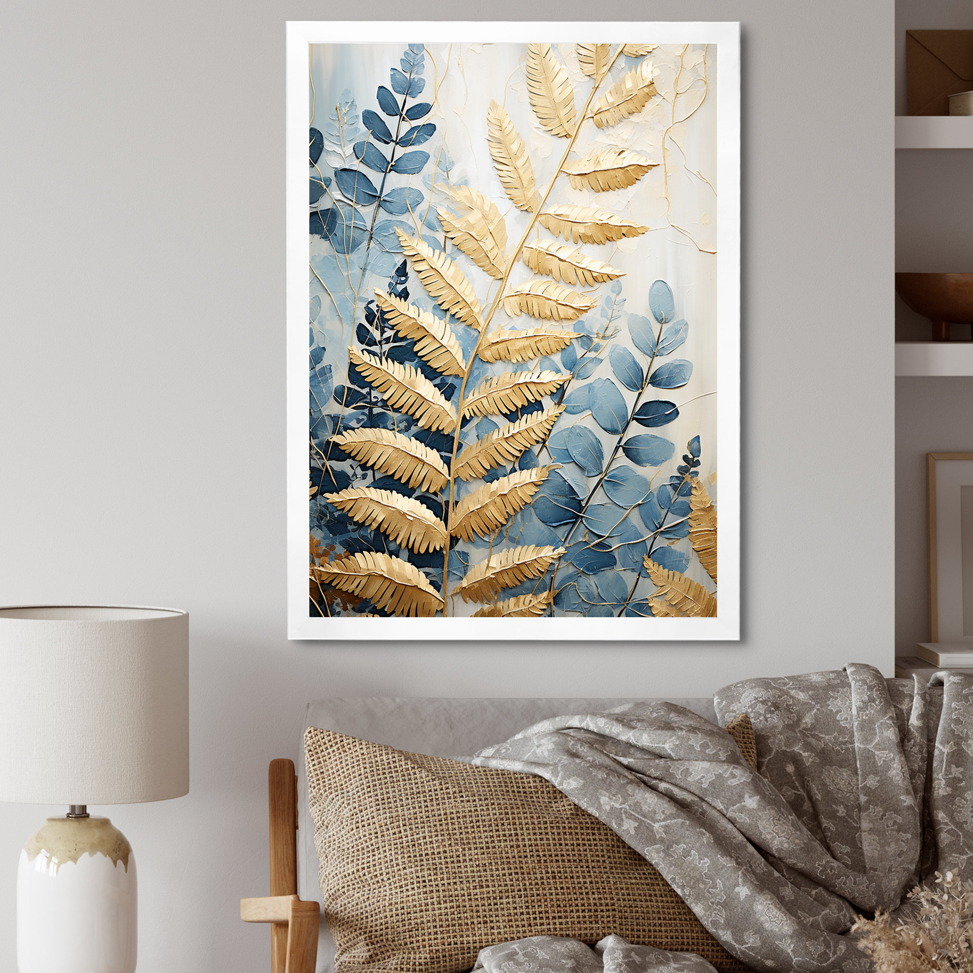 House of Hampton Blue And Golden Ferns Breeze Symphony IV - Ferns Wall ...