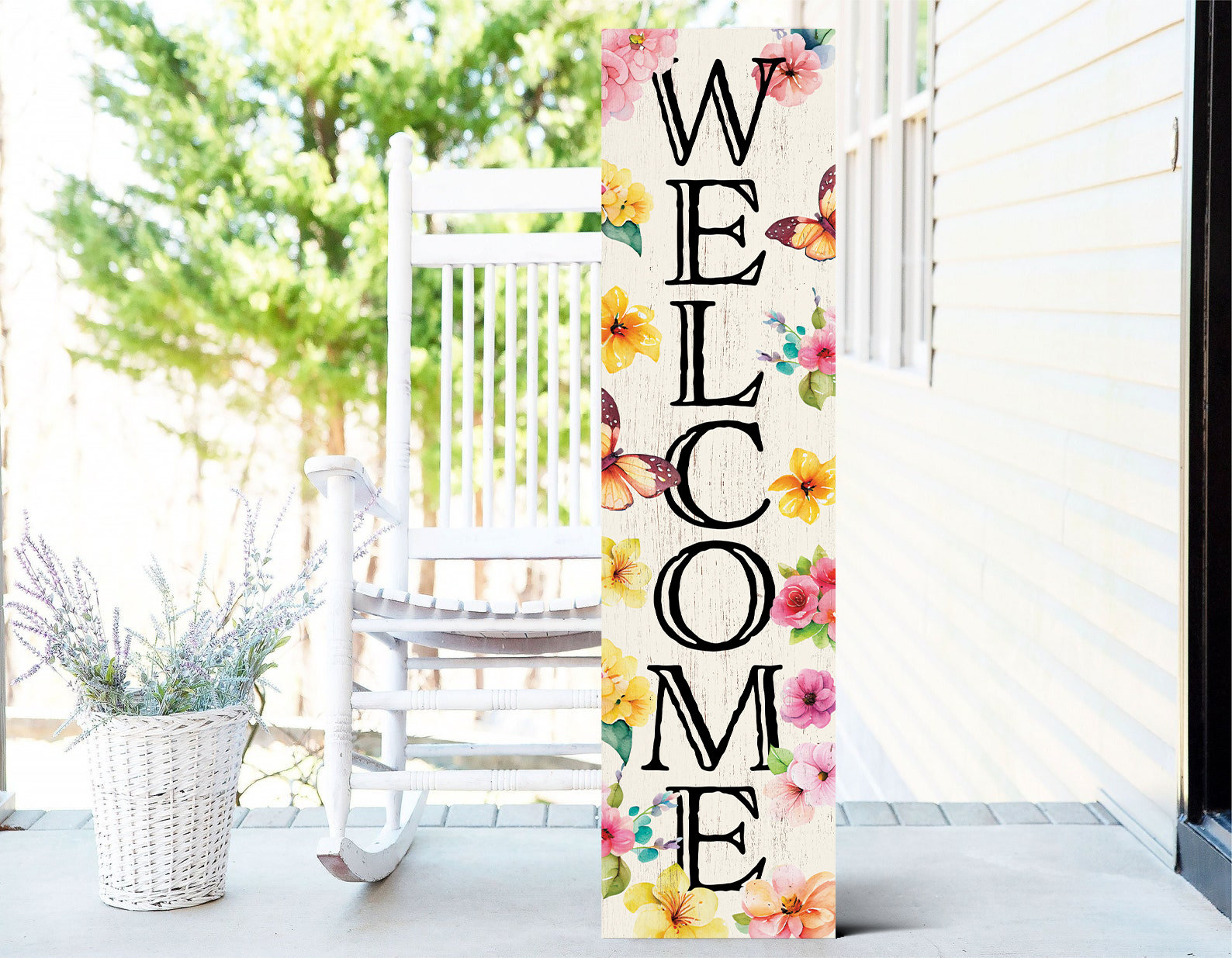 August Grove® 36in Spring Welcome Sign for Front Door - Wooden Porch ...