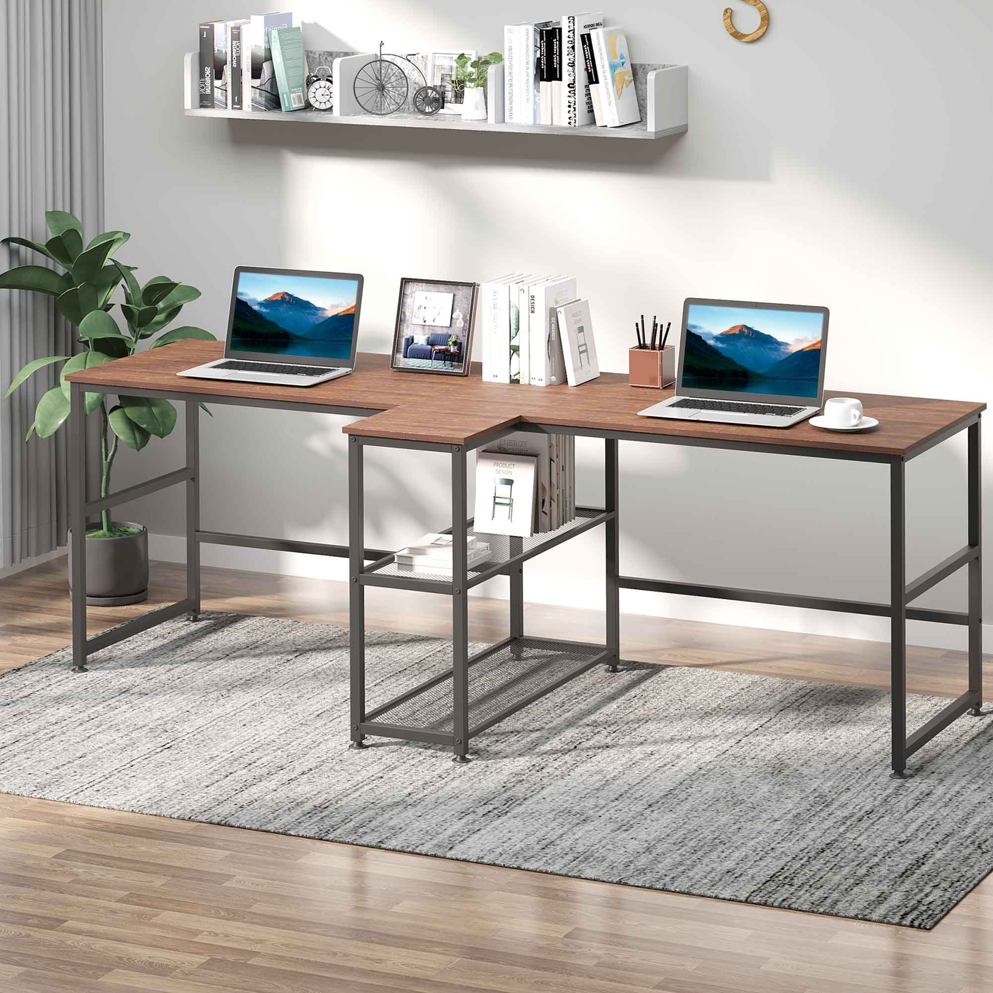 17 Stories 83" Two Person Computer Desk with 2 Storage Shelves, Double ...