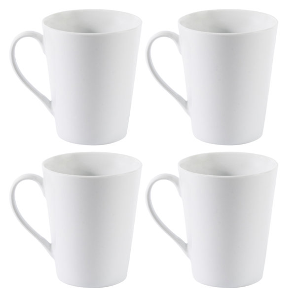 Latitude Run® Super White Porcelain Mug with Handle, 370 ml 4 Piece Set ...