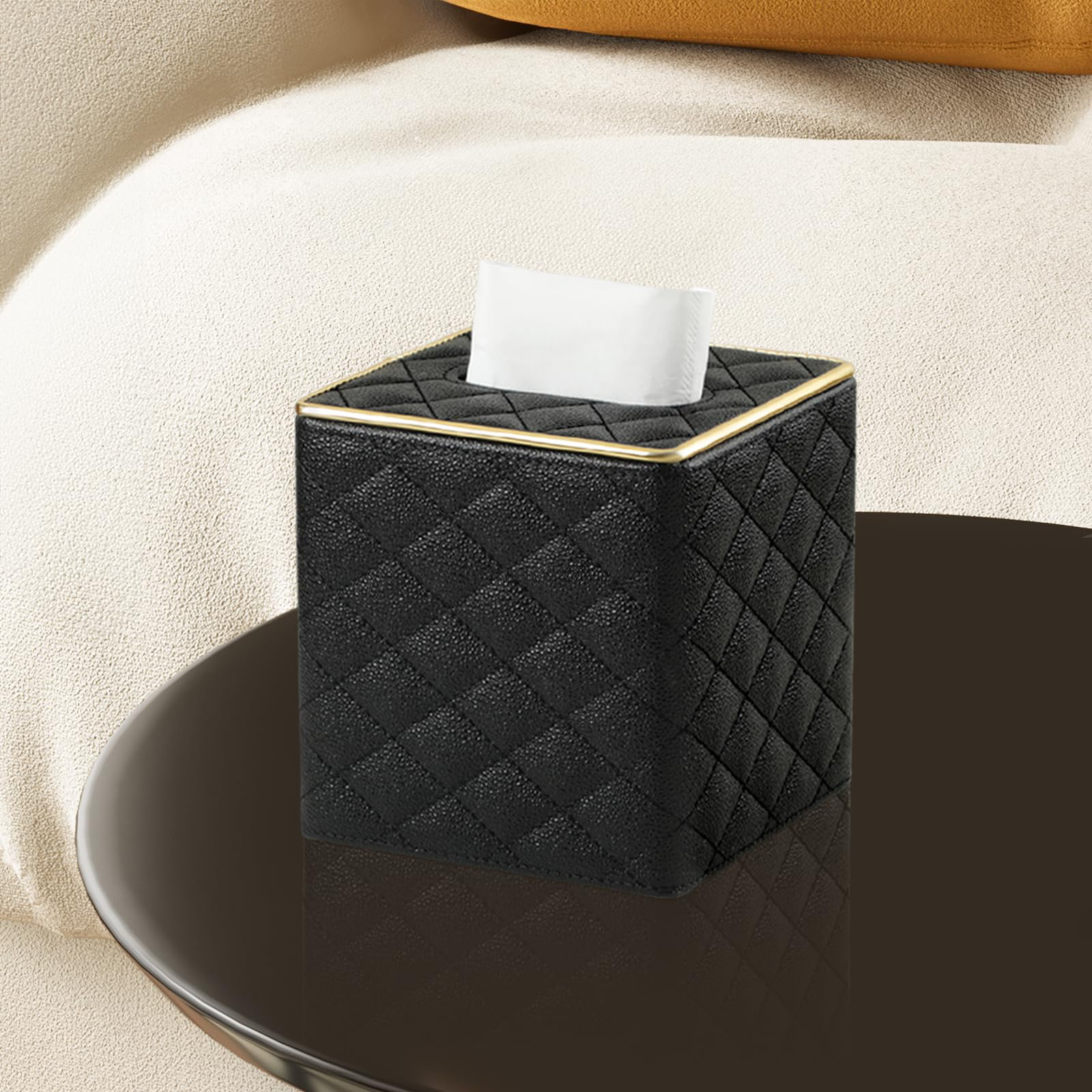 Hokku Designs PU Leather Tissue Box Cover With Magnetic Closure, Modern ...