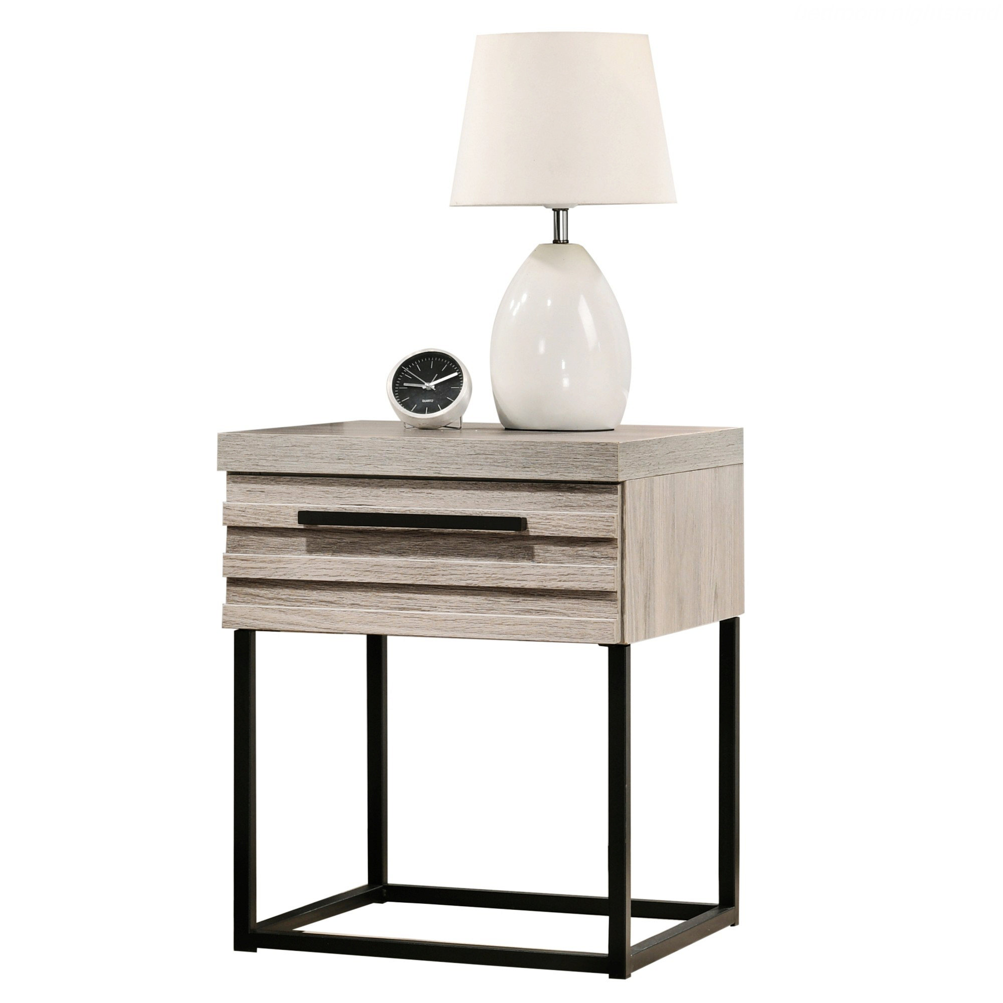 17 Stories Bedroom Nightstand, Contemporary Wood Nightstand With Metal ...