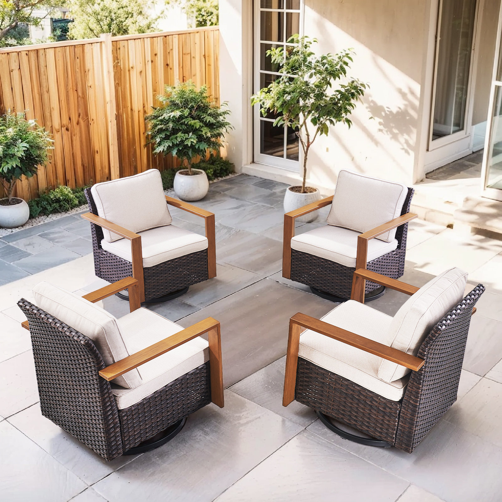 Latitude Run® Allcot Outdoor Swivel Patio Chair With Cushions (Set Of 4) | Wayfair