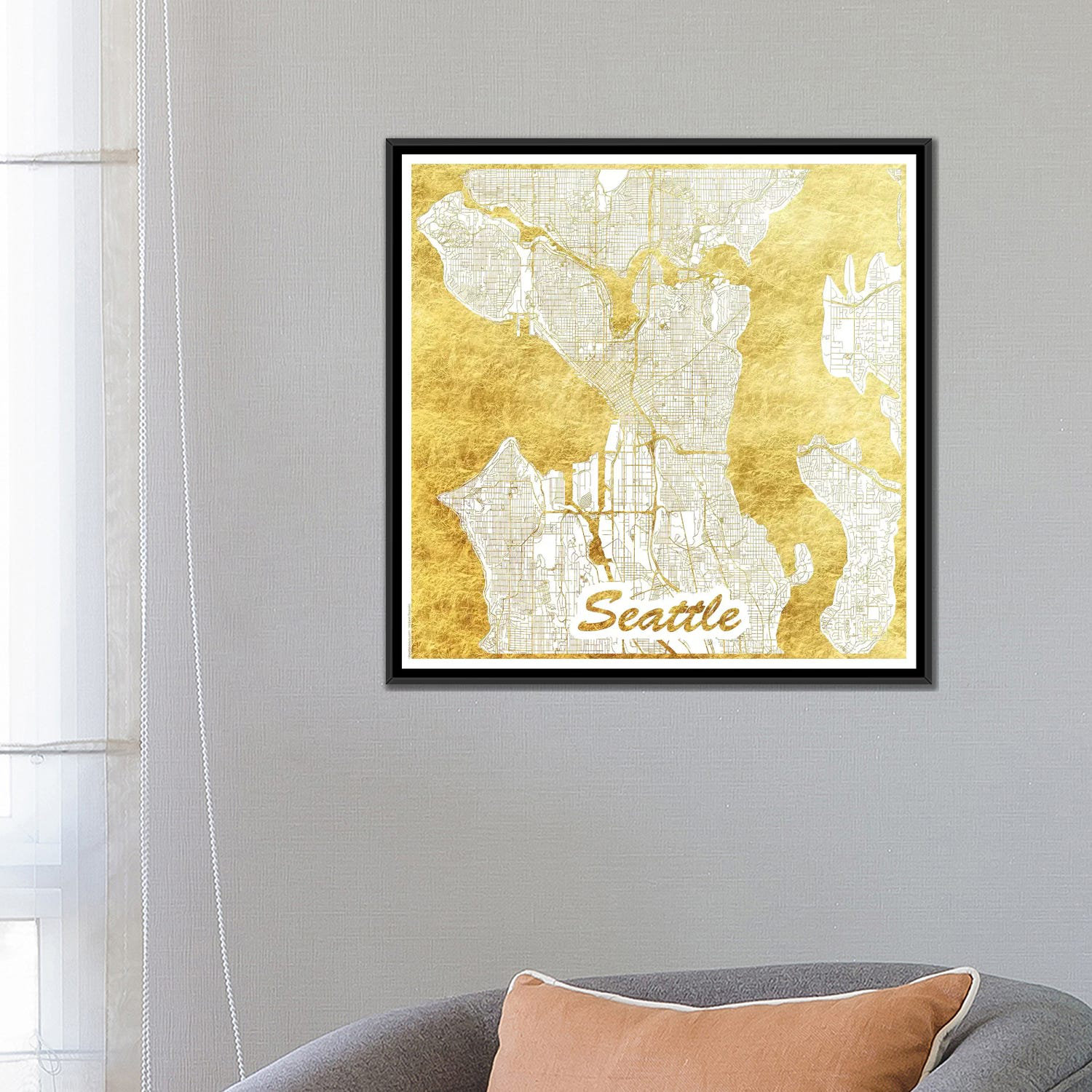 East Urban Home 'Seattle Gold Leaf Urban Blueprint Map' Graphic Art ...