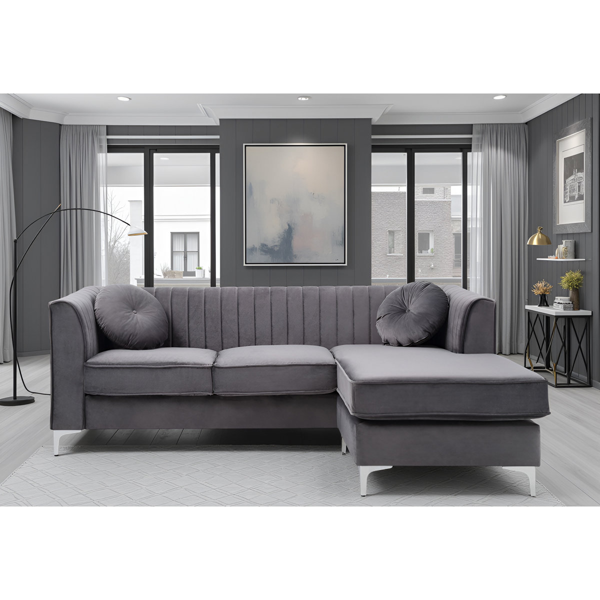 Mercer41 Tetouan Velvet Microsuede Sofa Chaise | Wayfair