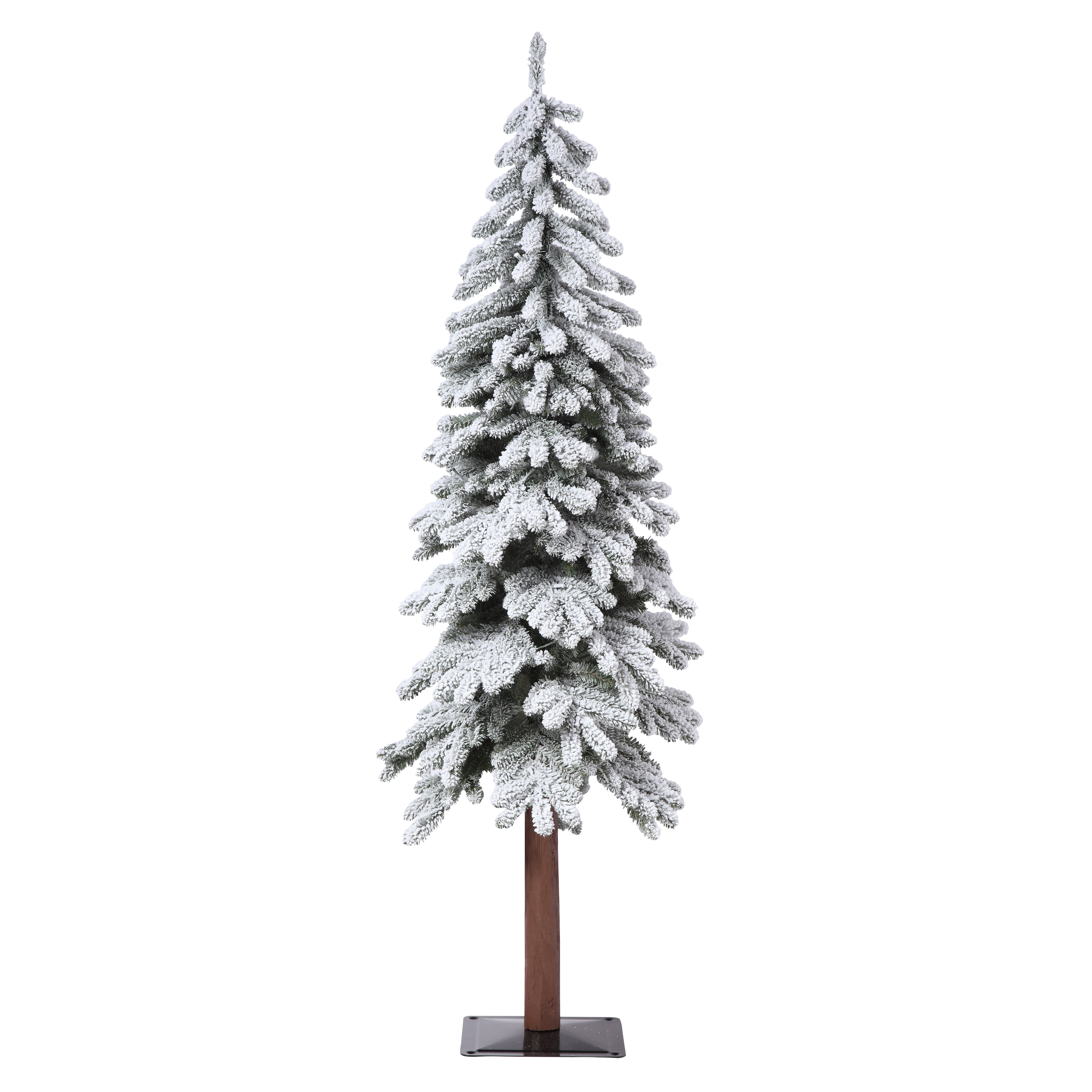 Haute Decor Lightly Flocked Alpine Tree - Wood Pole and Warm White ...