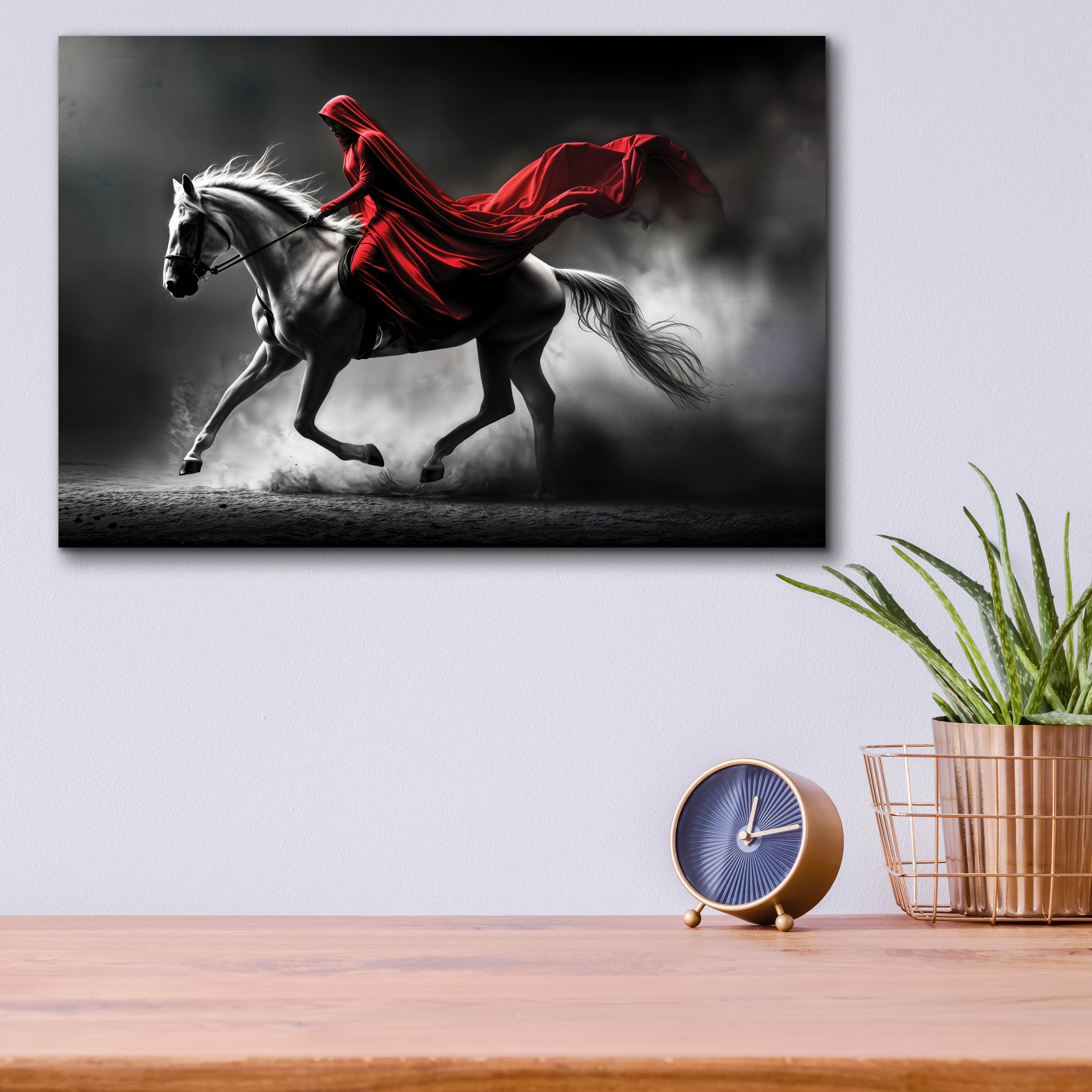 Charlton Home® 'Lady In Red Tunic Horseback Riding' by Rey Klimt ...