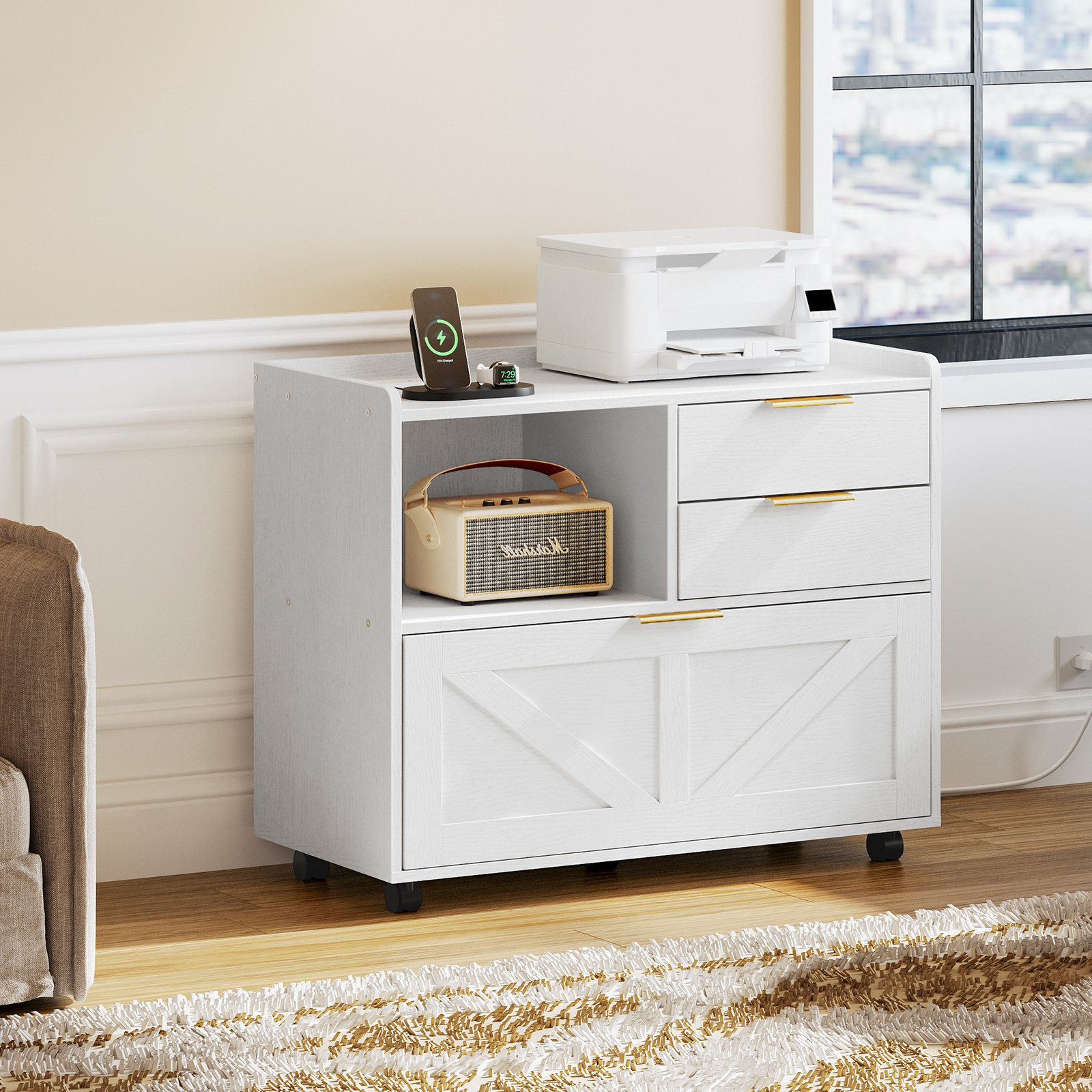 Gracie Oaks 31.5'' Wide Mobile File Cabinet with Storage and Charging ...
