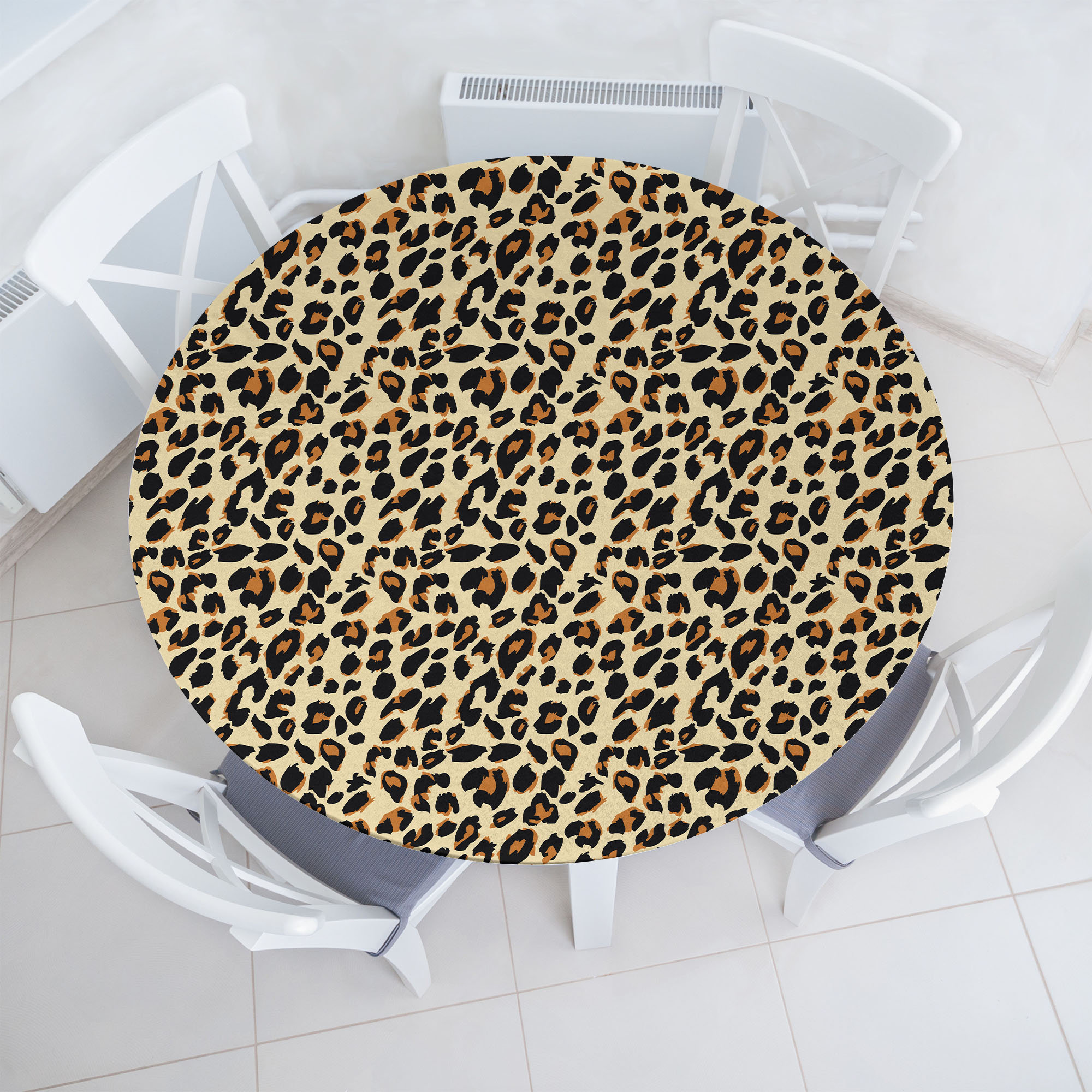 Mercer41 Leopard Fitted Round Tablecloth Charcoal Grey and Amber | Wayfair