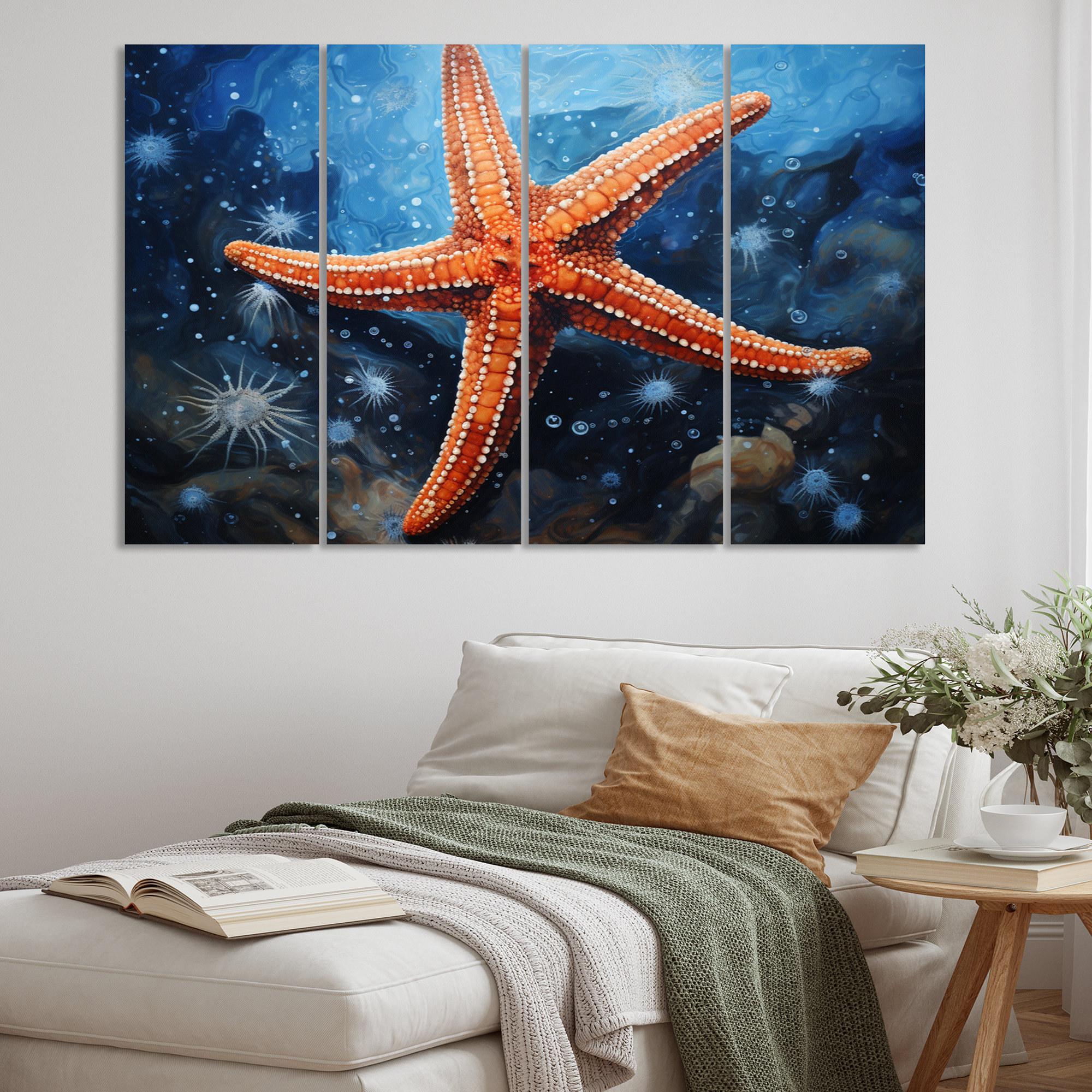 Highland Dunes Coral Starfish Underwater On Canvas 4 Pieces Print | Wayfair