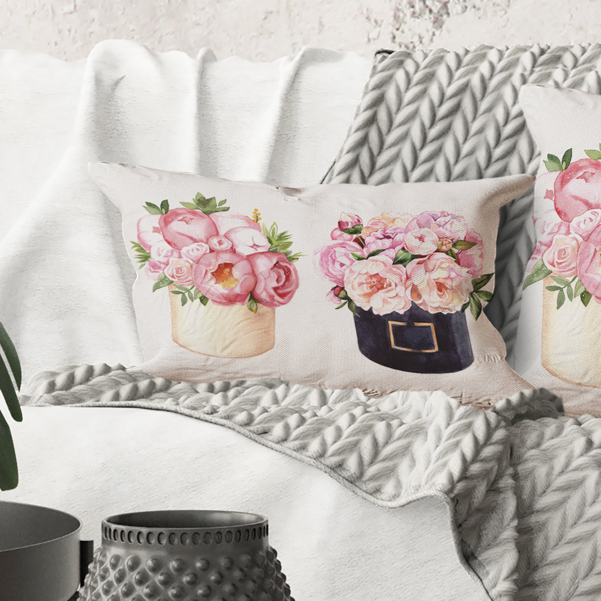 Design Art Rectangle,Flower Box With Peonies And Rose - Farmhouse ...