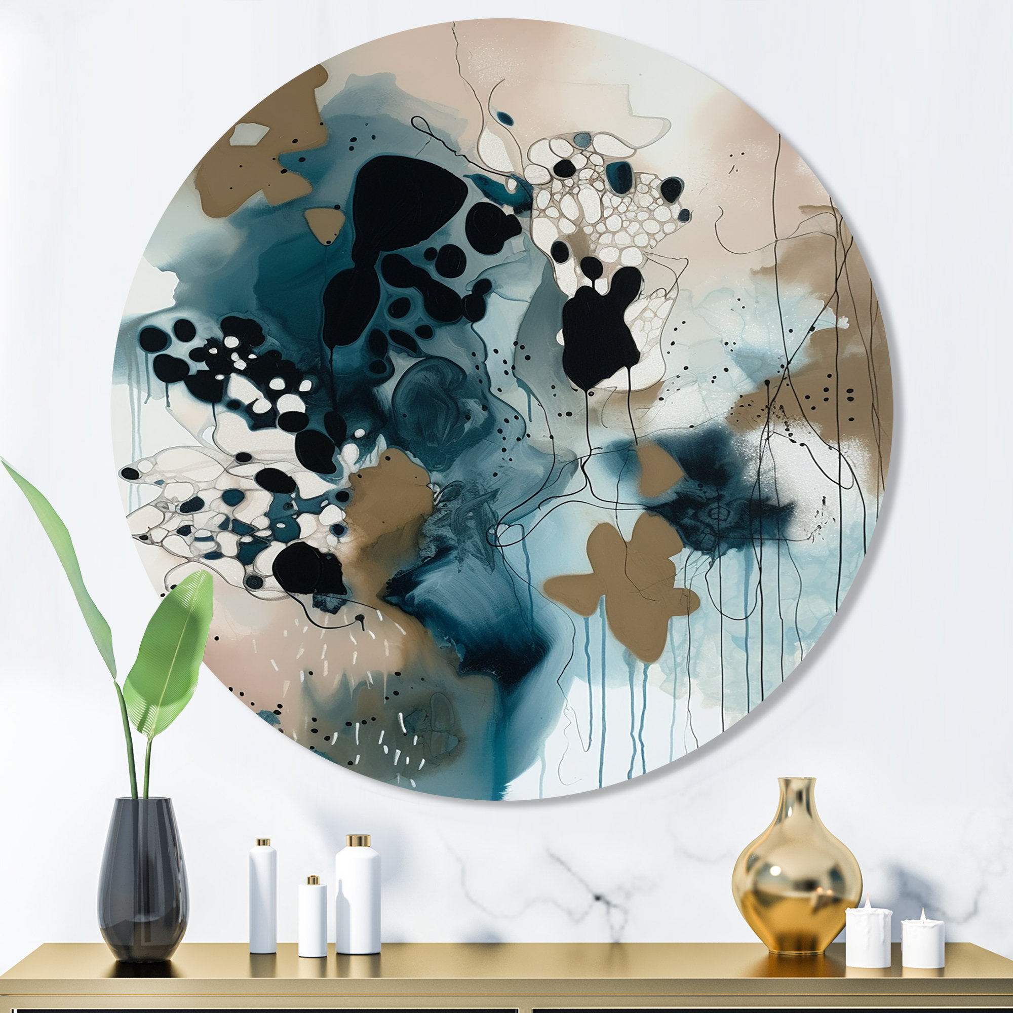 Mercer41 Durno Blue Abstract Reflections III - Abstract Round Metal ...