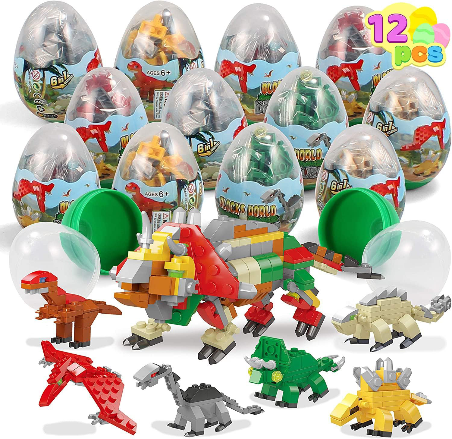 The Holiday Aisle® 12 Pcs Prefilled Easter Eggs with Toys Dinosaurs ...