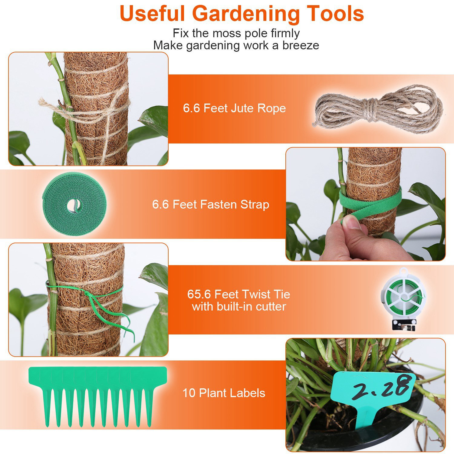 Arlmont & Co. 4Pcs Coco Coir Extendable Moss Pole for Climbing Plants ...