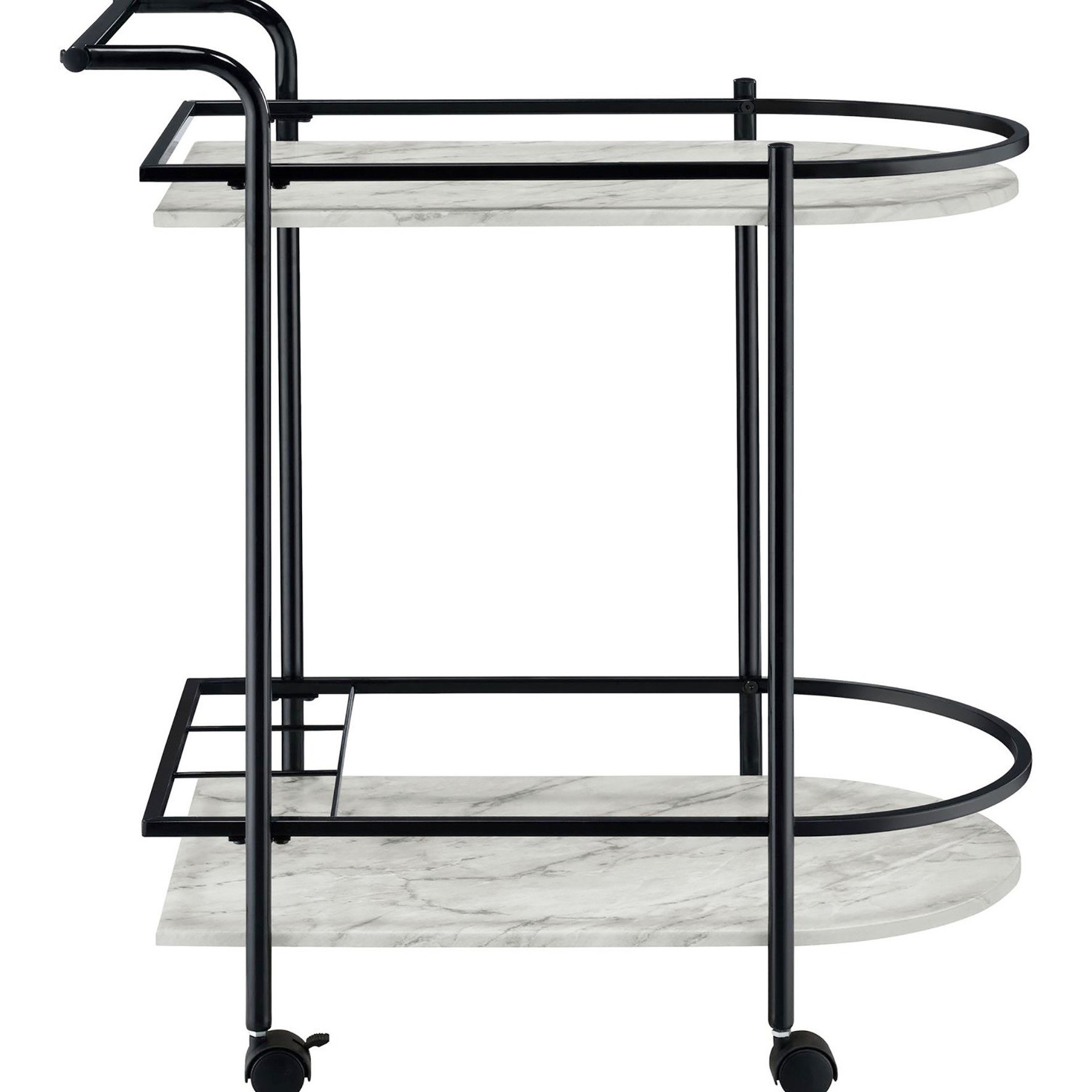 Ebern Designs Stylish Black & Faux White Marble Cart With Lockable ...