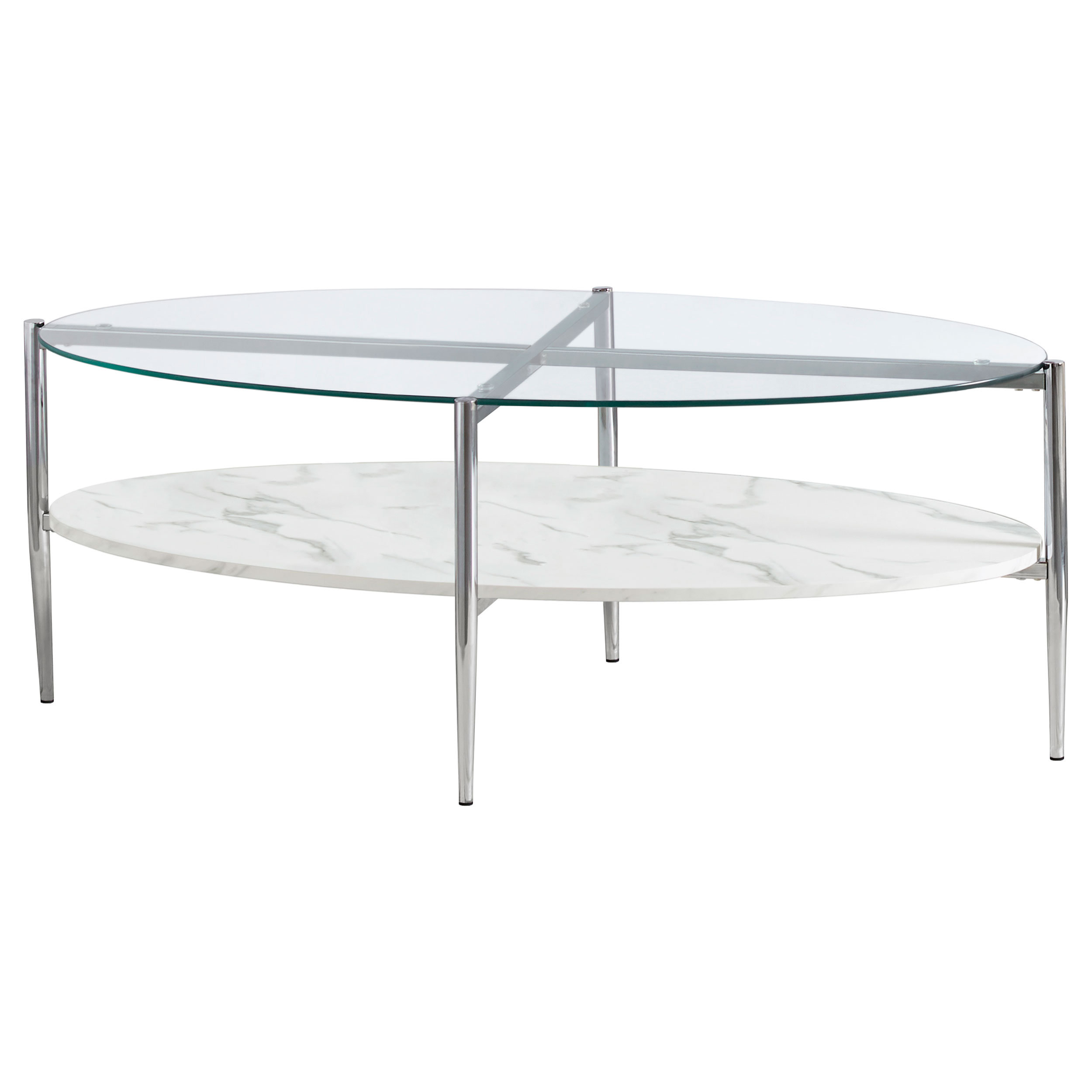 Latitude Run® Cadee Oval Glass Top Coffee Table White and Chrome | Wayfair