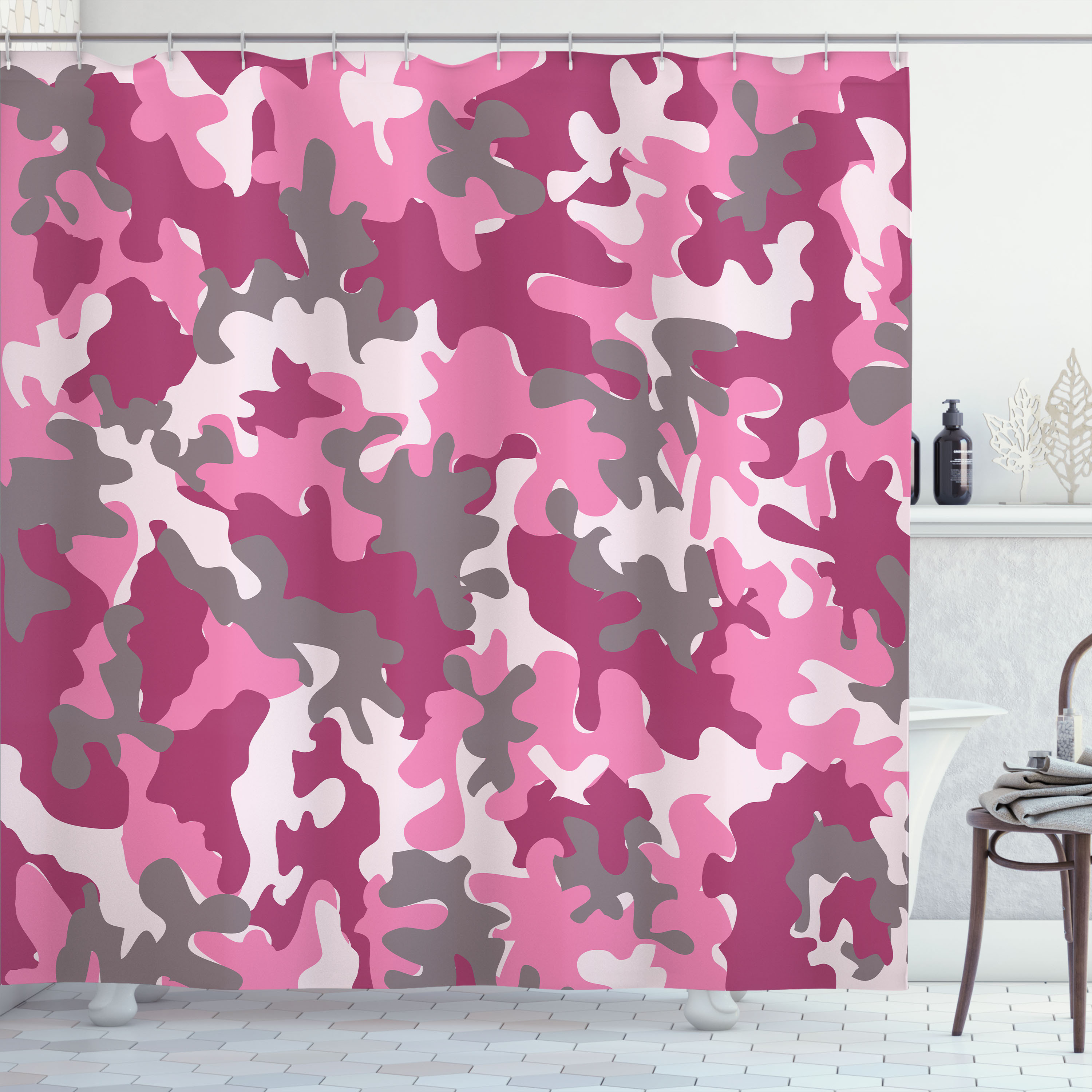 Ambesonne Pink Shower Curtain Feminine Camo Vibrant Magenta Hot Pink ...