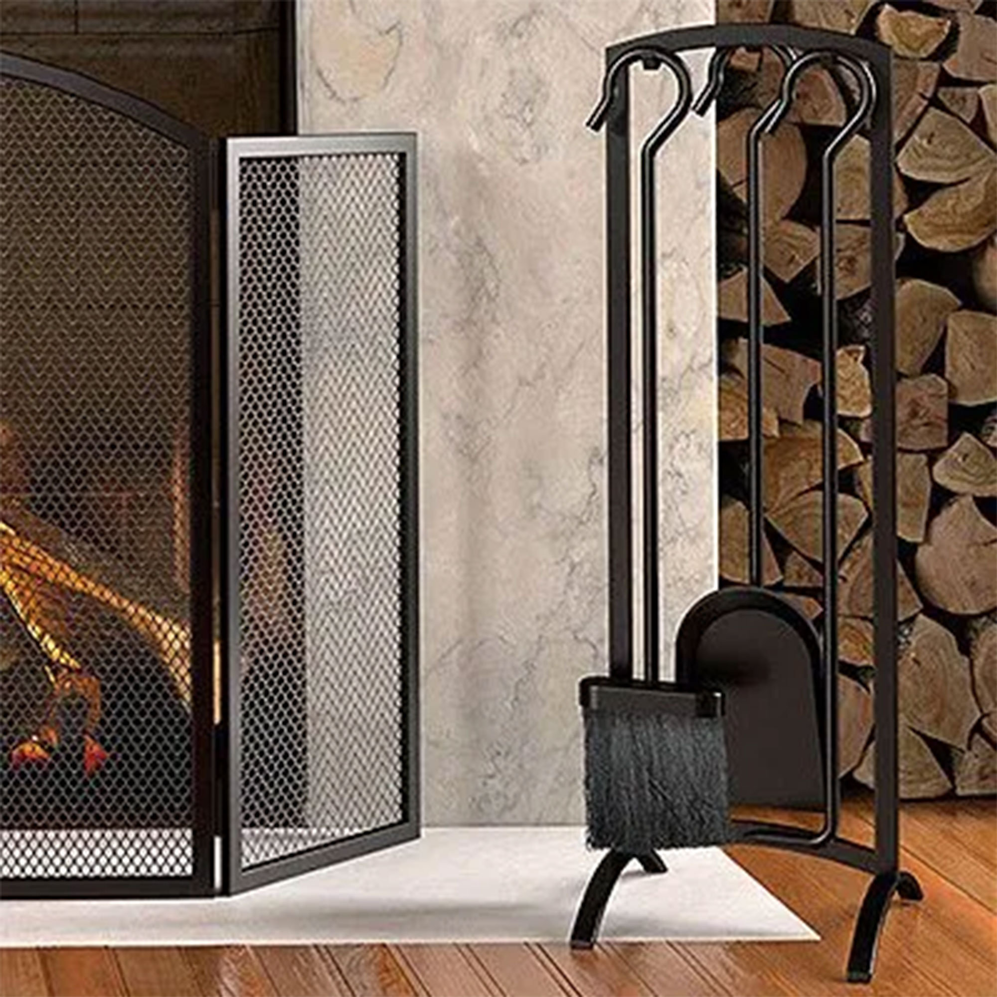 Panacea 4 Piece Arch Top Fireplace Tool Set with Brush, Shovel, Poker ...