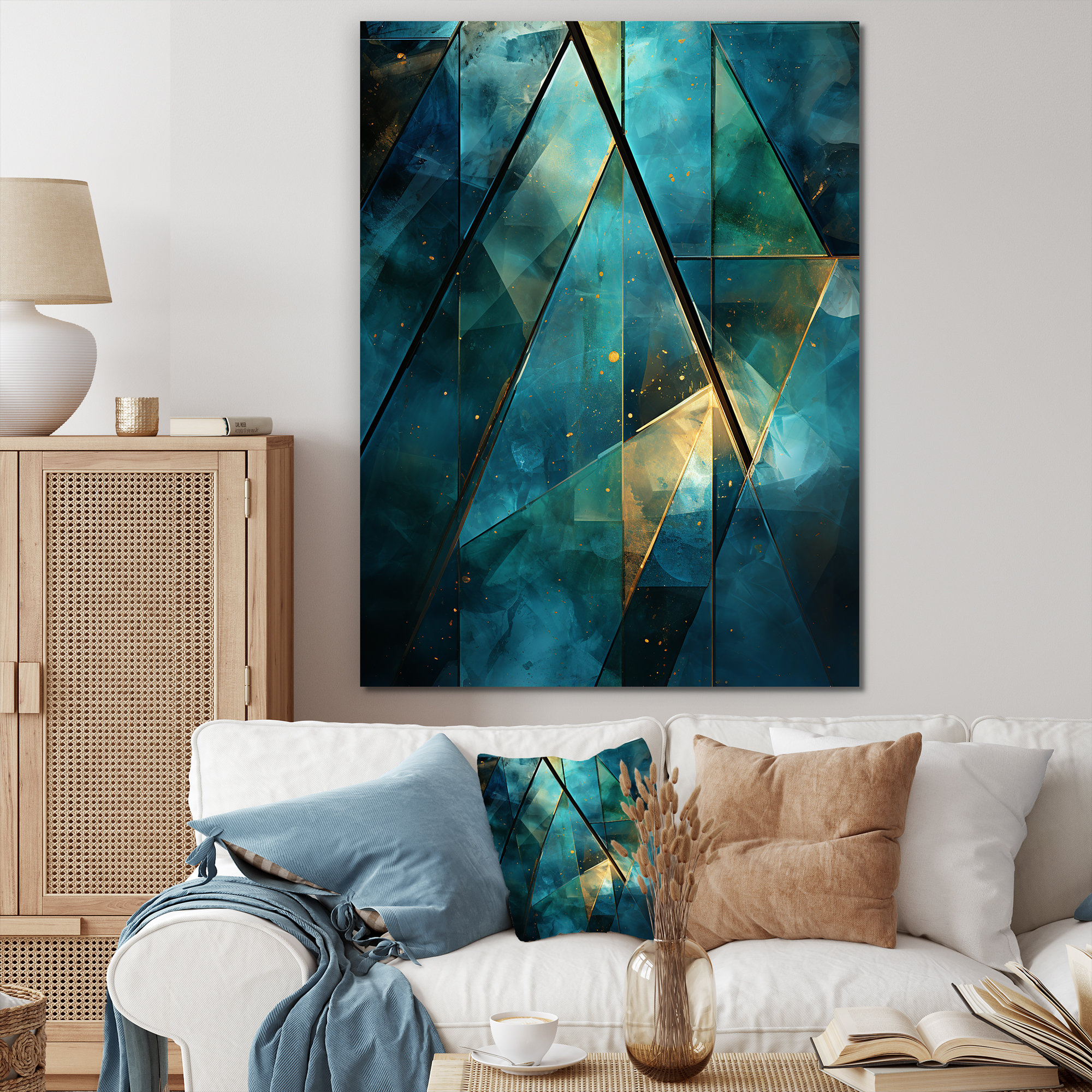 Ivy Bronx Emerald Blue Pyramid Shapes II - Abstract Wall Art Decor ...